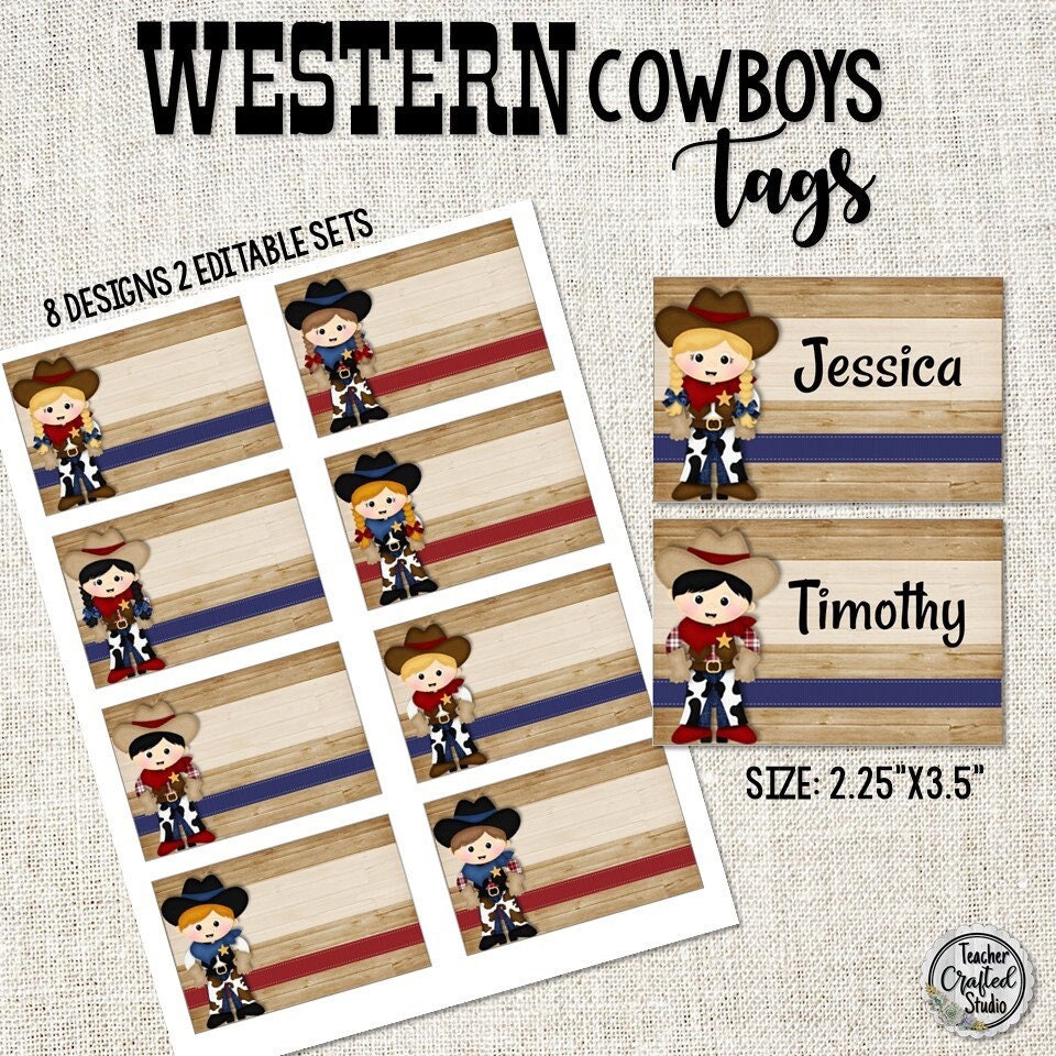 Editable Name Tags - Western Cowboy Theme - Etsy