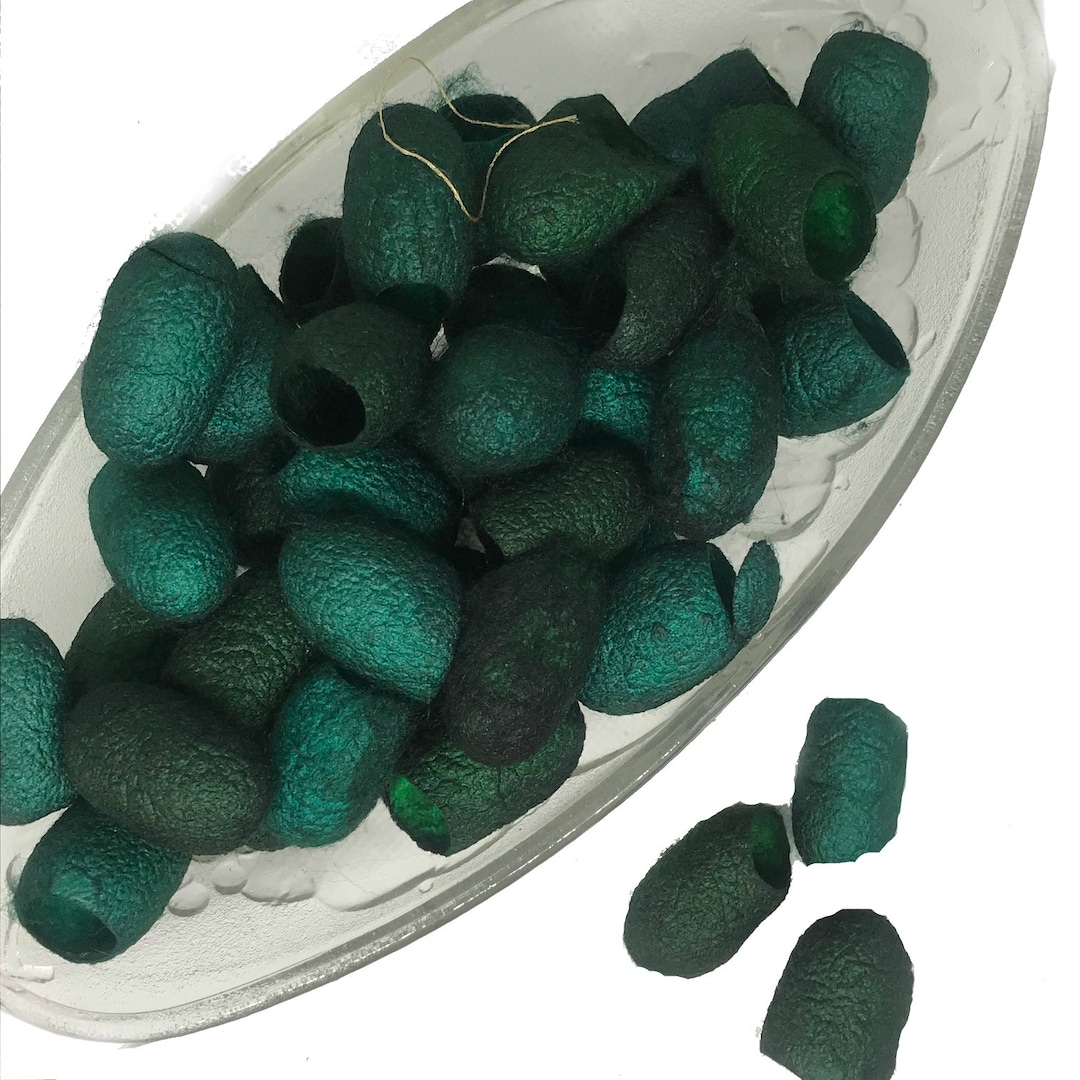 Green Color - 30 Hand Dyed Silk Cocoons, Silk Cut Cocoons, Mulberry ...