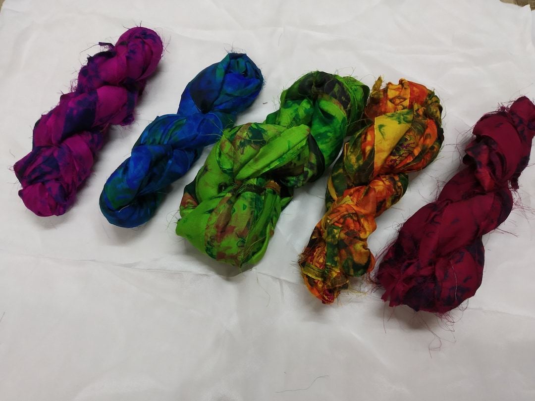 Recycled Sari Silk Ribbon (pack of 5) Assorted Ribbon Yarns - Sari Silk ...