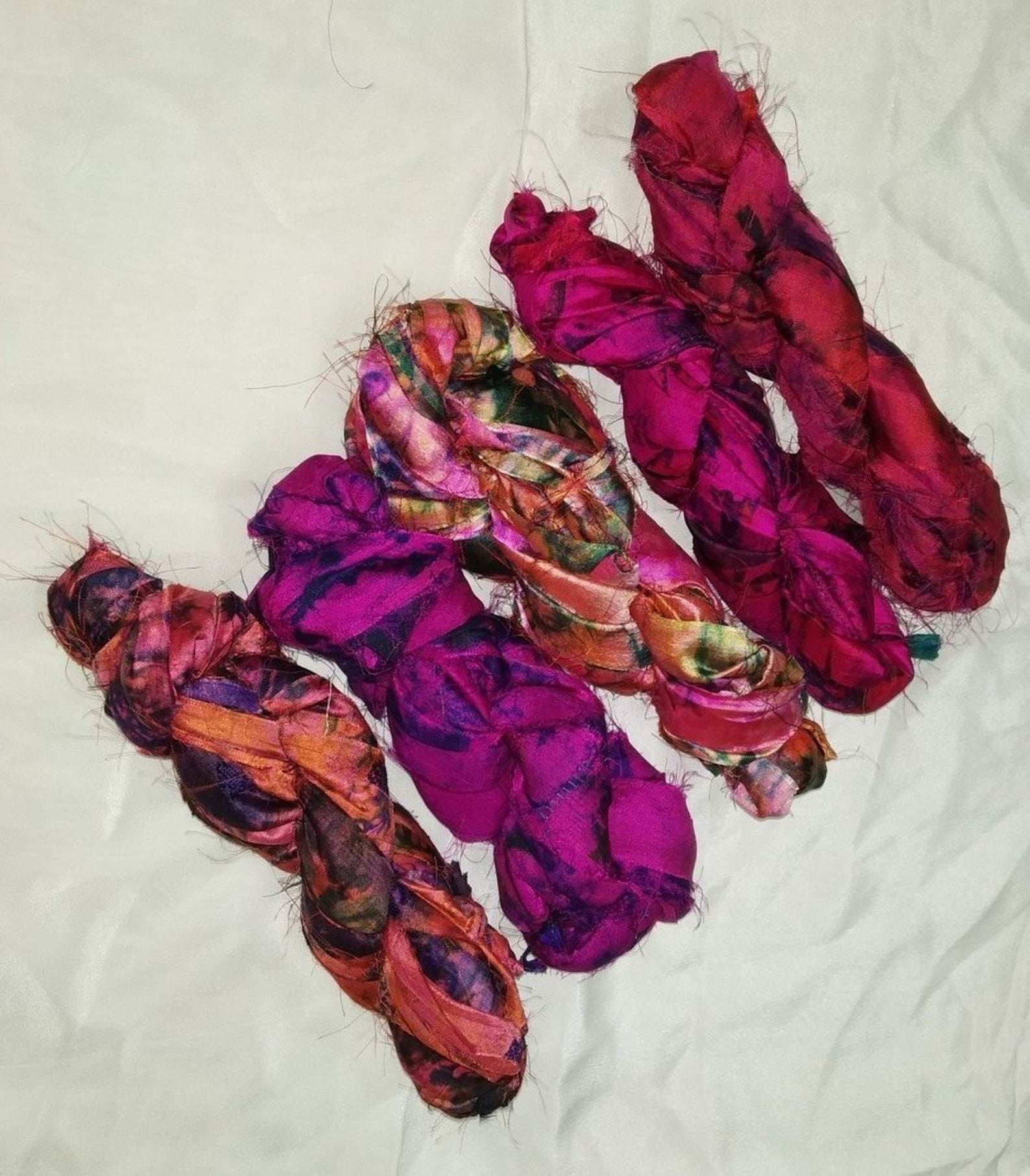 Recycled Sari Silk Ribbon pack of 5 Assorted Ribbon Yarns | Etsy