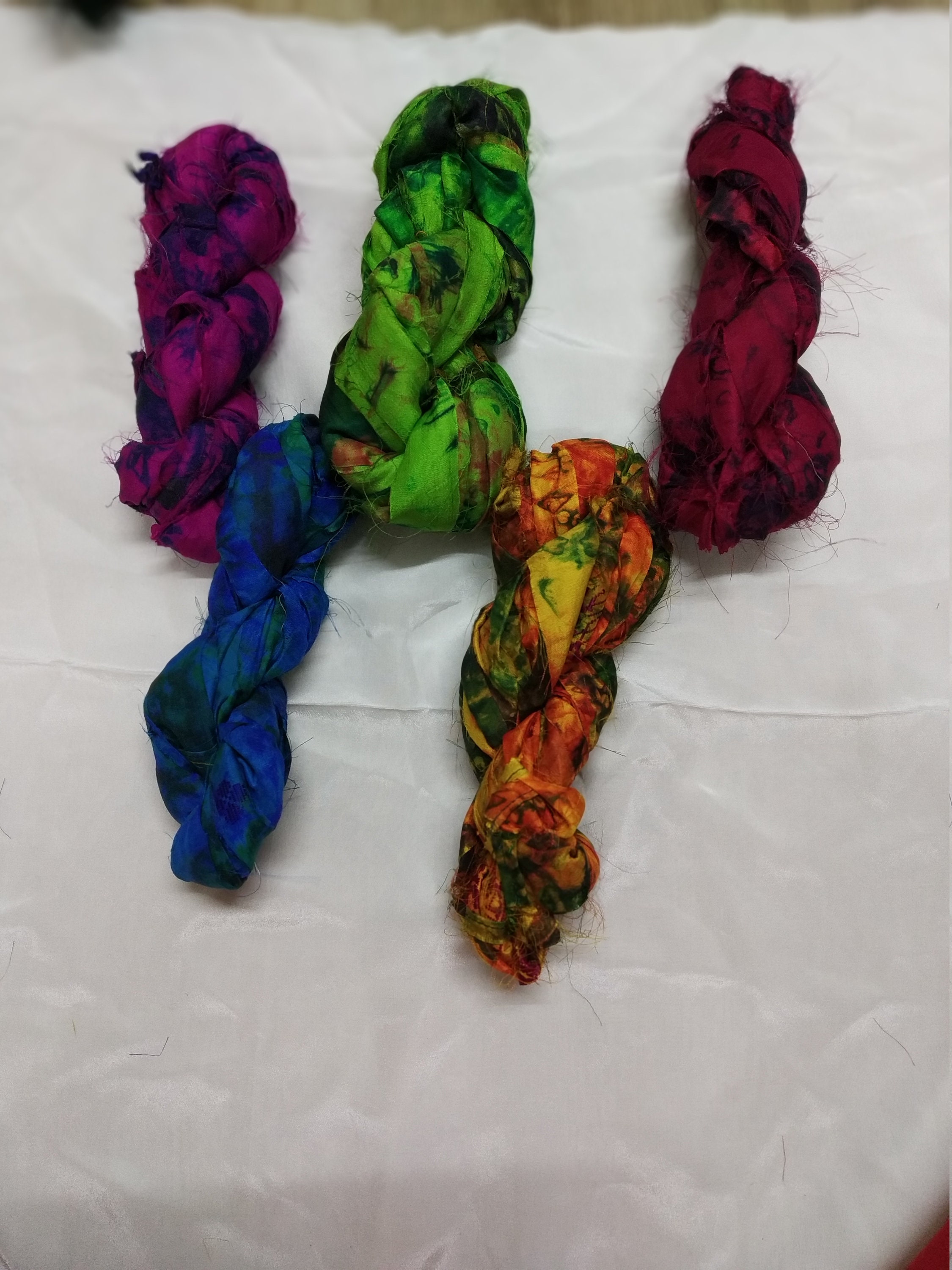 Recycled Sari Silk Ribbon pack of 5 Assorted Ribbon Yarns | Etsy