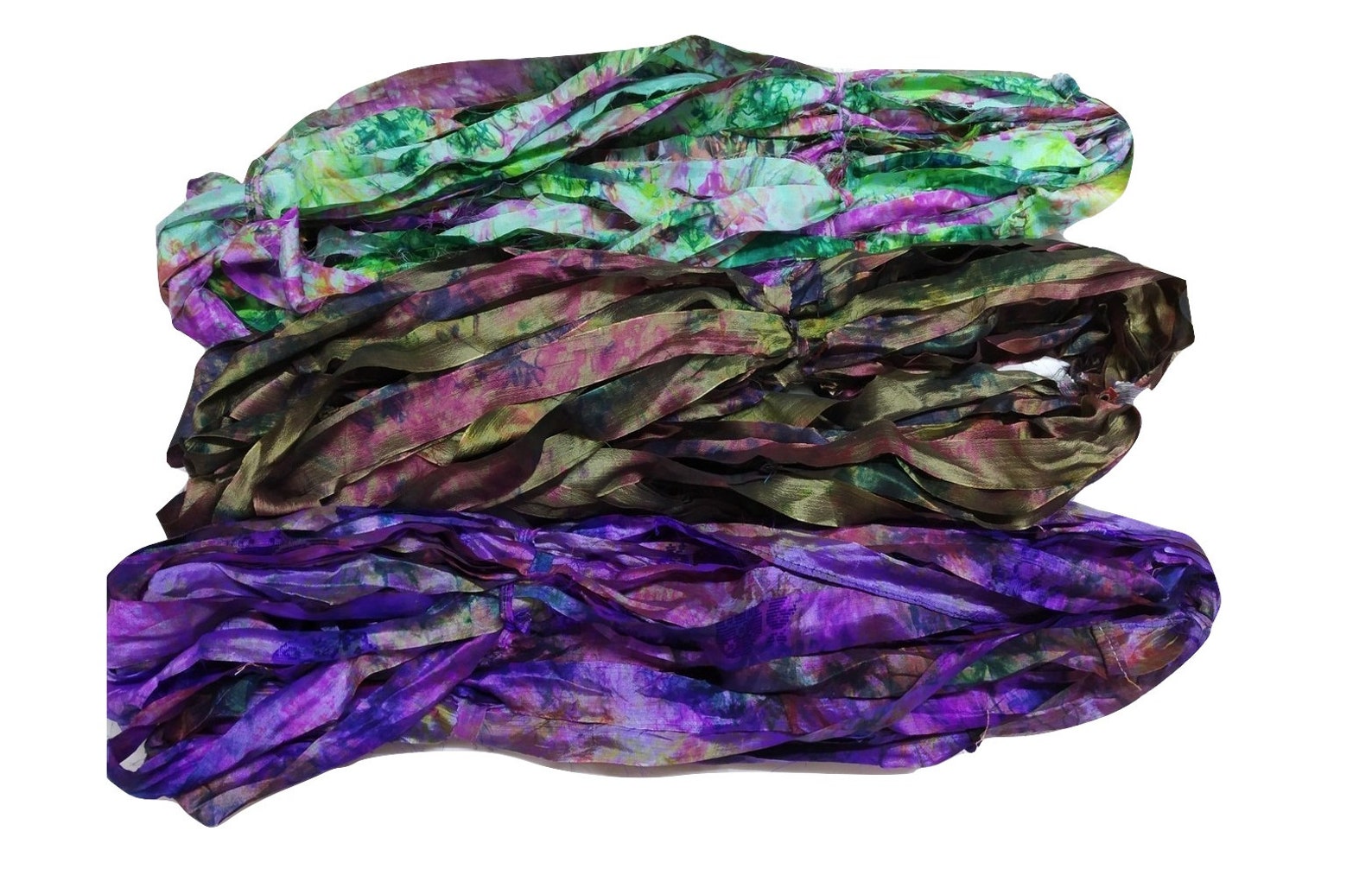 Recycled Sari Silk Ribbon pack of 3 Assorted Ribbon Yarns - Etsy