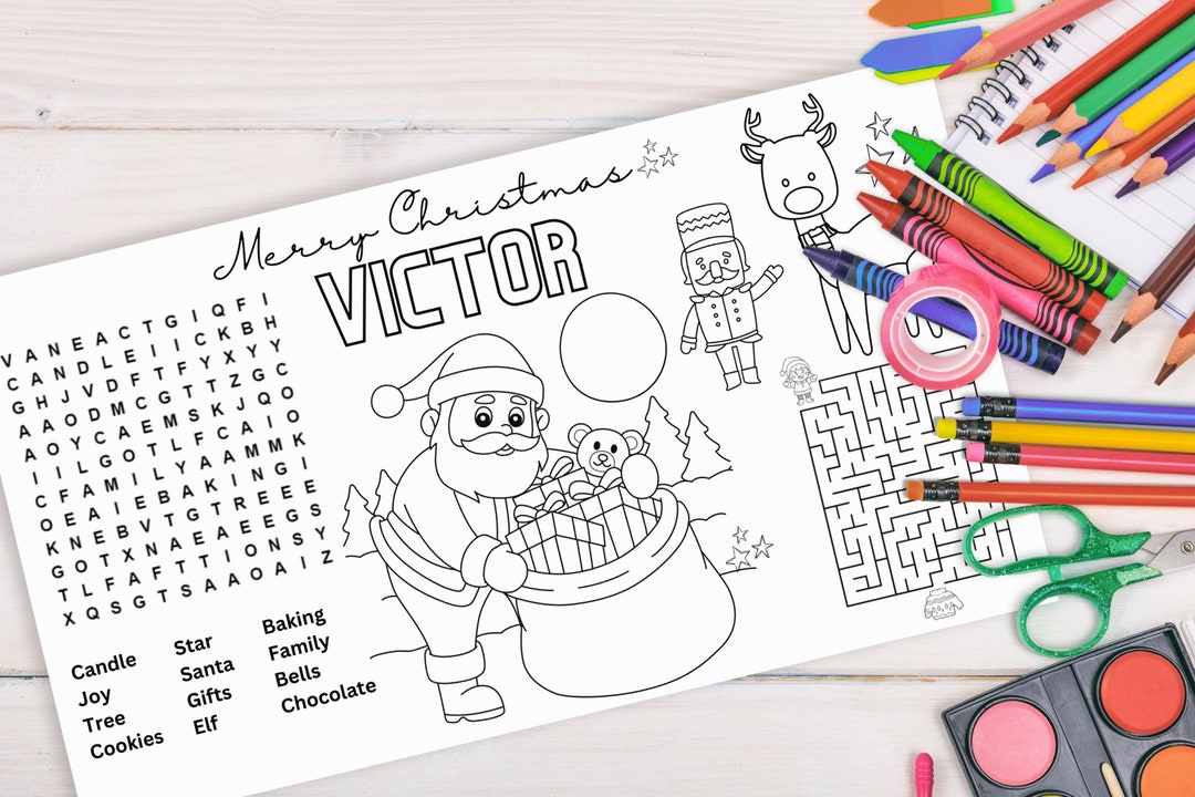 Christmas Activity Placemat Personalized Kids Coloring Page - Etsy