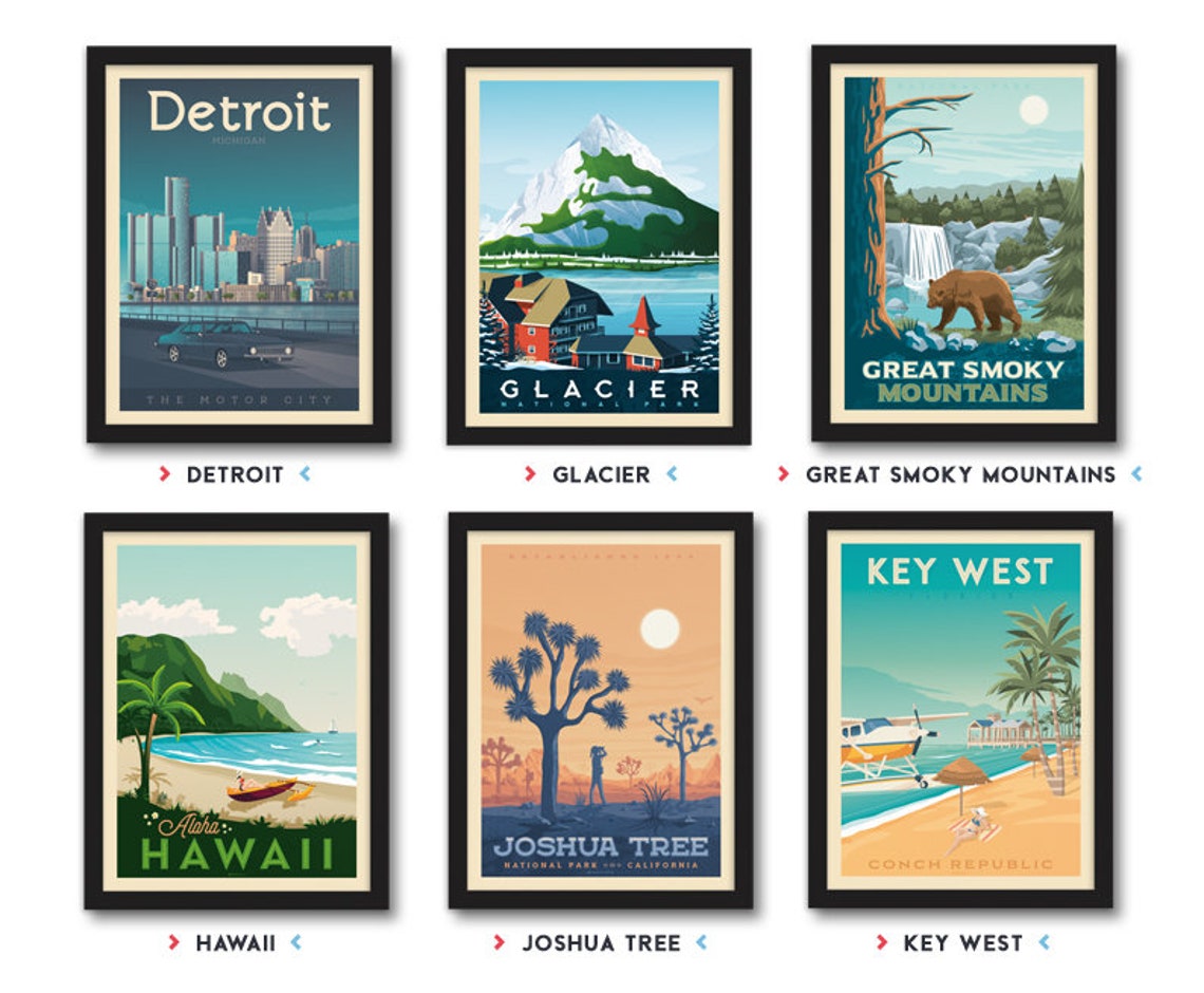 United States Travel Poster Set of 3 Prints Landscape Wall | Etsy