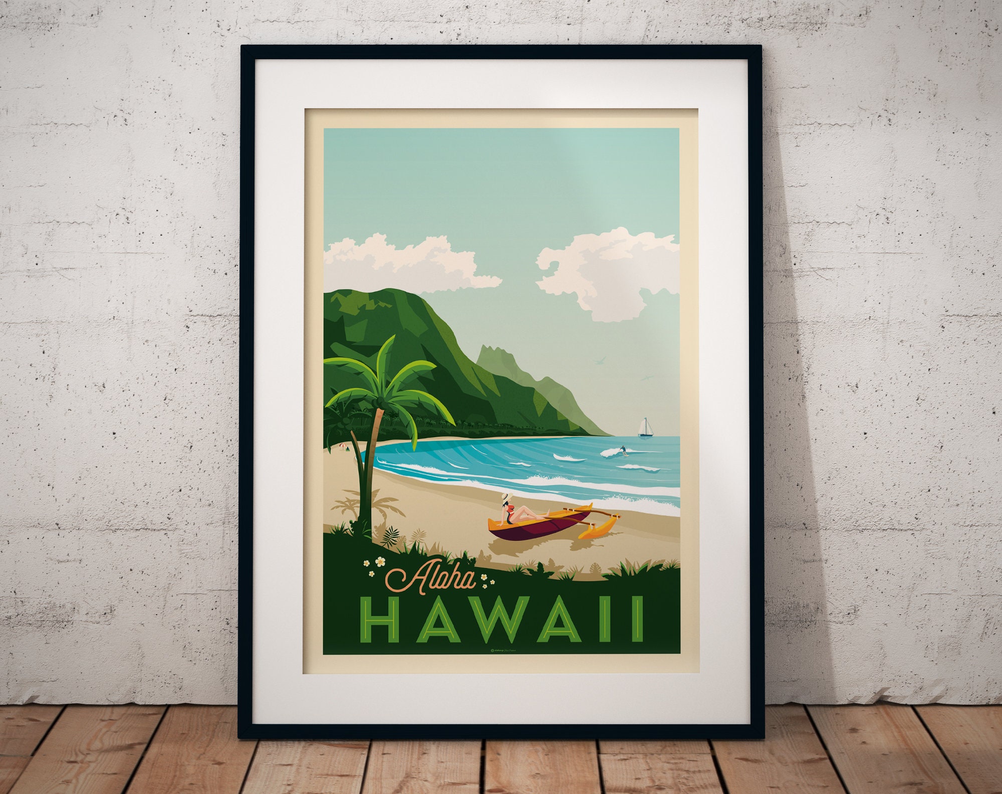 Wall Décor Home Décor Retro Travel Posters Gallery Wall Oahu Hawaii ...