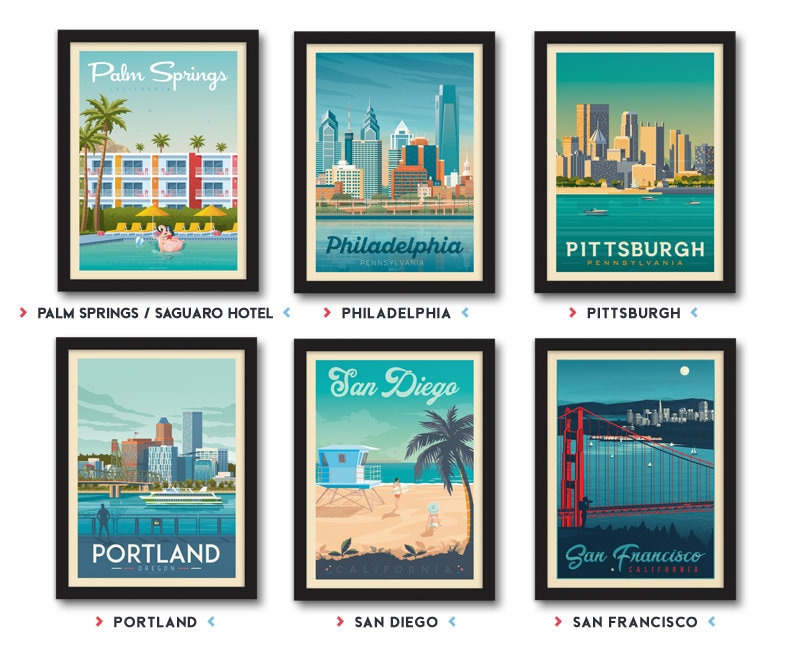 United States Travel Poster Set of 3 Prints Minimalist - Etsy