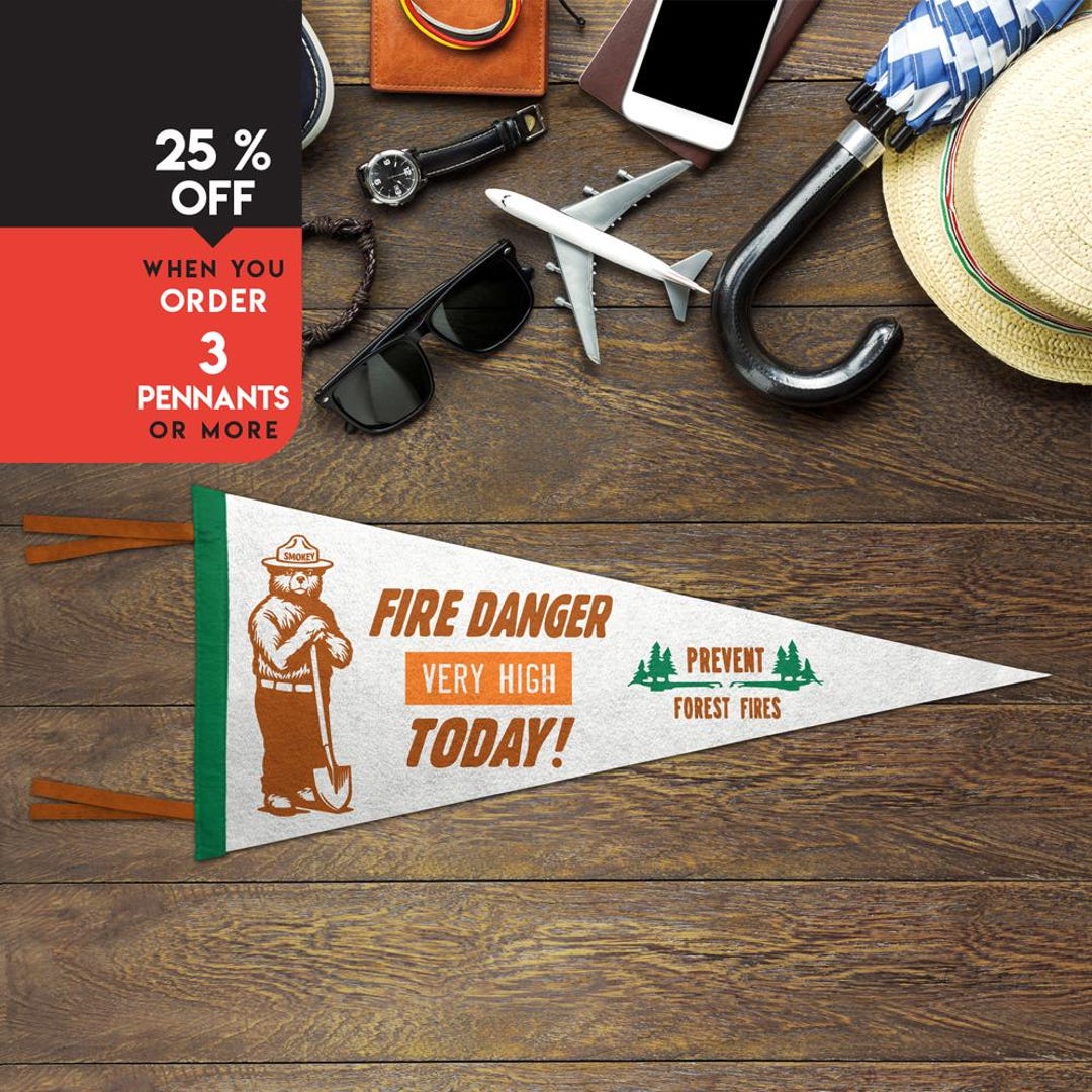 Smokey Bear Vintage Felt Pennant Flag | Fire Danger Sign | Adventure ...