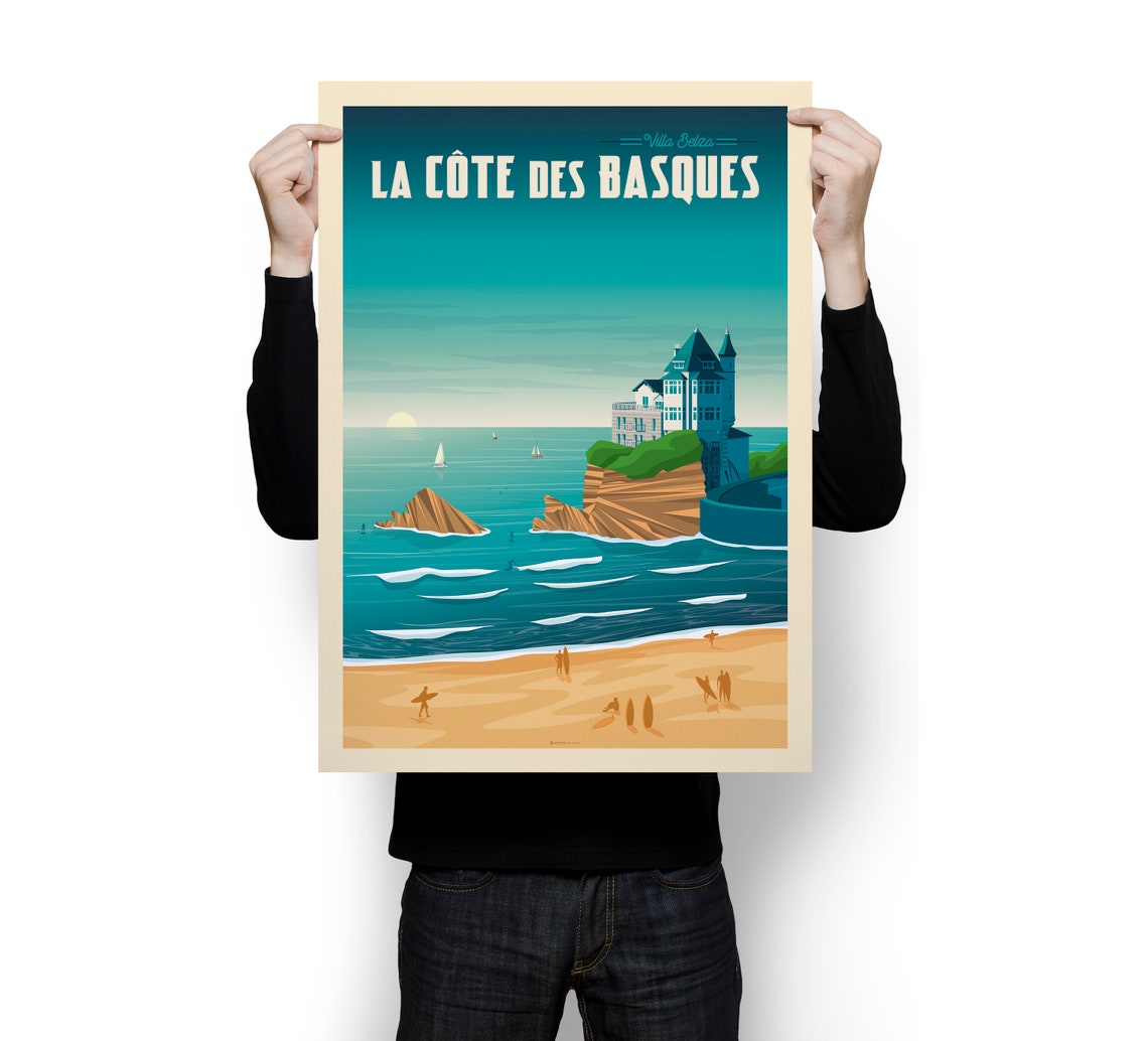 Biarritz Print, Basque Country Wall Art, Côte Des Basques, Biarritz ...