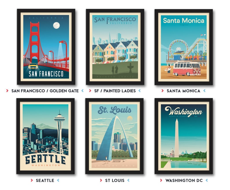 United States Travel Poster Set of 3 Prints Minimalist - Etsy