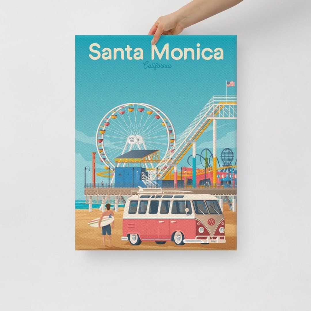 Santa Monica Pier Canvas, Travel Poster, California Wall Art, Large ...