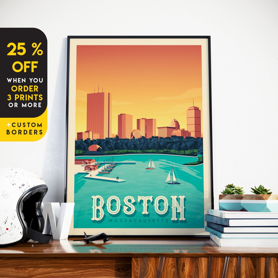 Boston Print, Massachusetts Print, City Skyline, United States Print ...