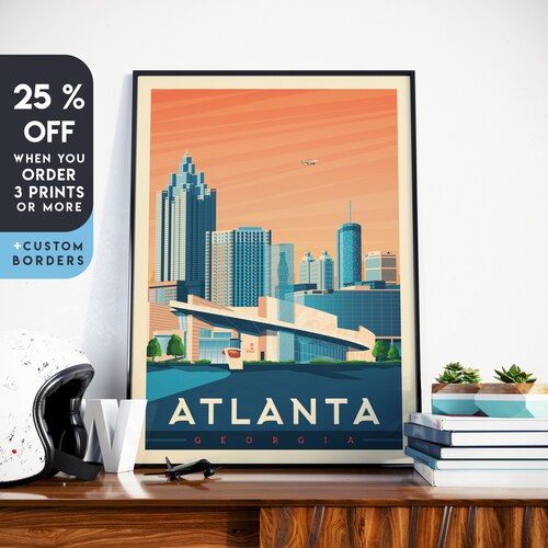 Atlanta Skyline Poster Print Vintage Atlanta Georgia Wall Art - Etsy