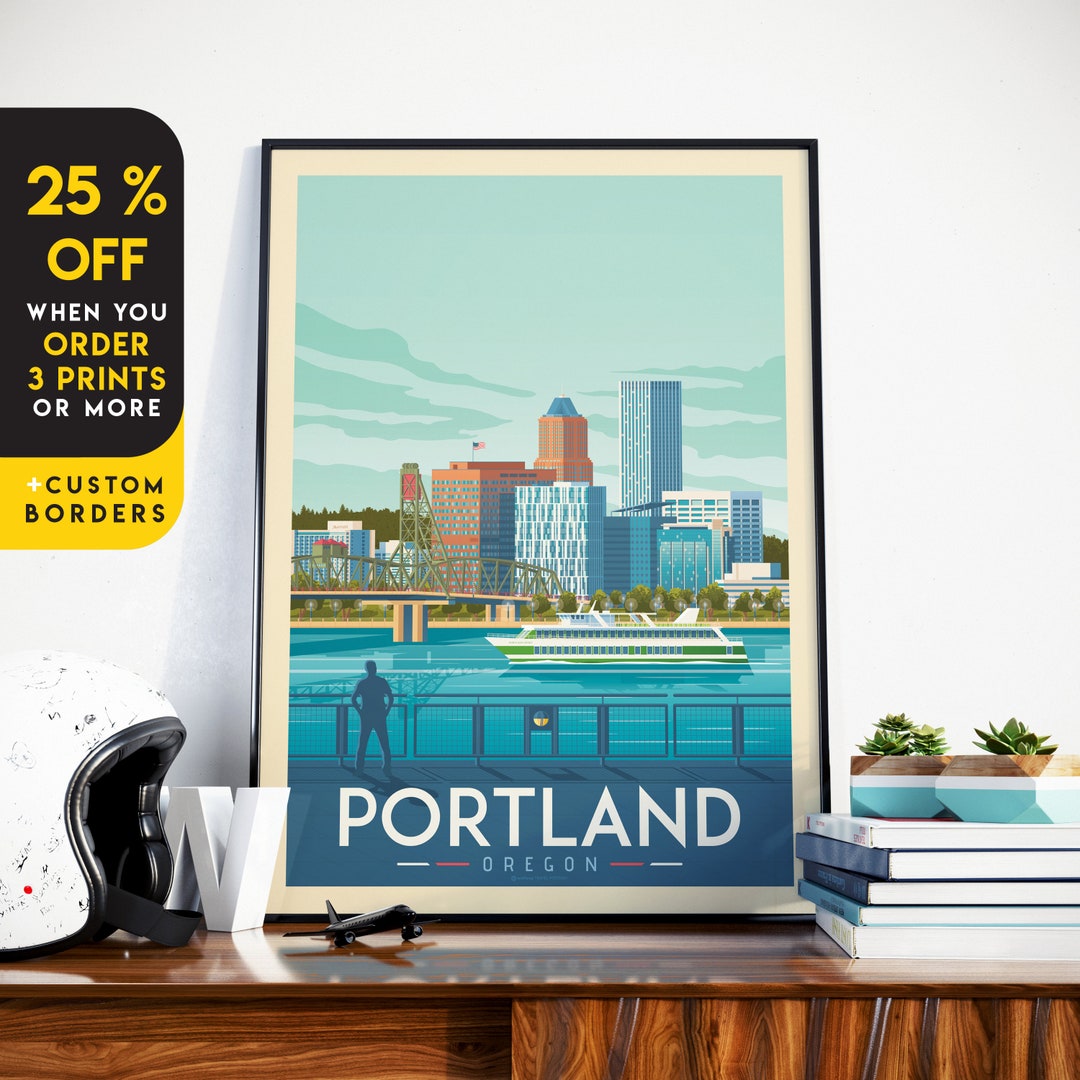 Portland Oregon Print: Rose City Skyline Travel Poster - Etsy
