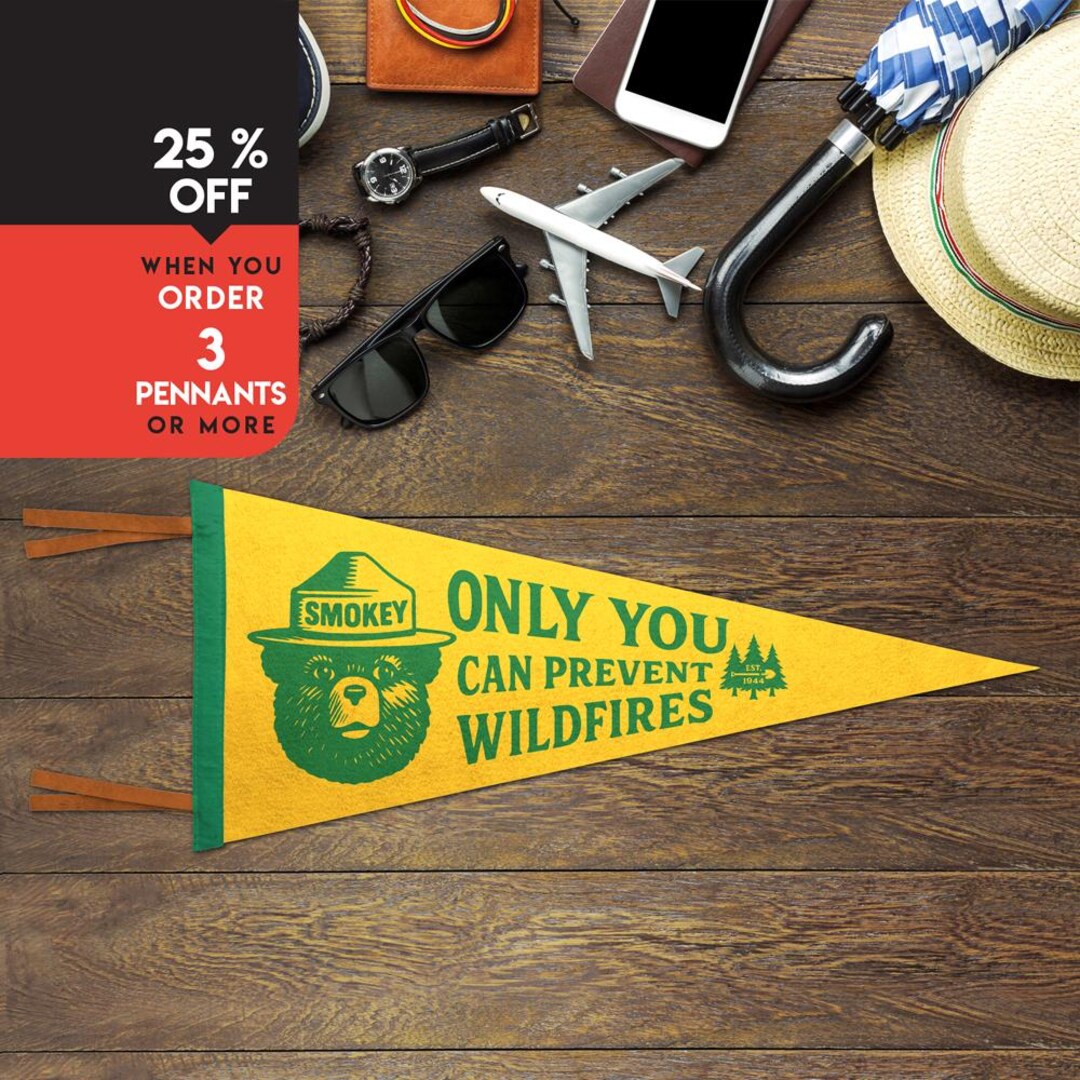 Smokey Bear Felt Pennant | Adventure Banner Sign, Inspirational Travel ...