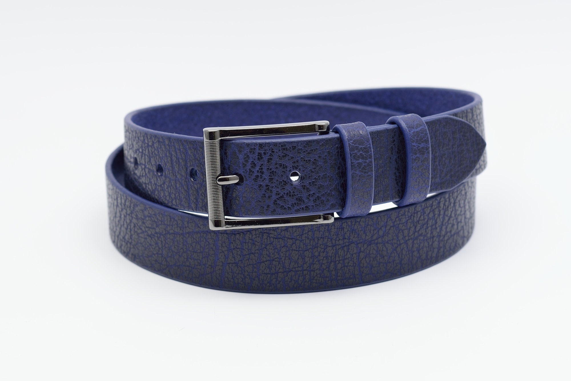 Blue Leather Belt Full Grain Leather Belt Handmade Leather - Etsy