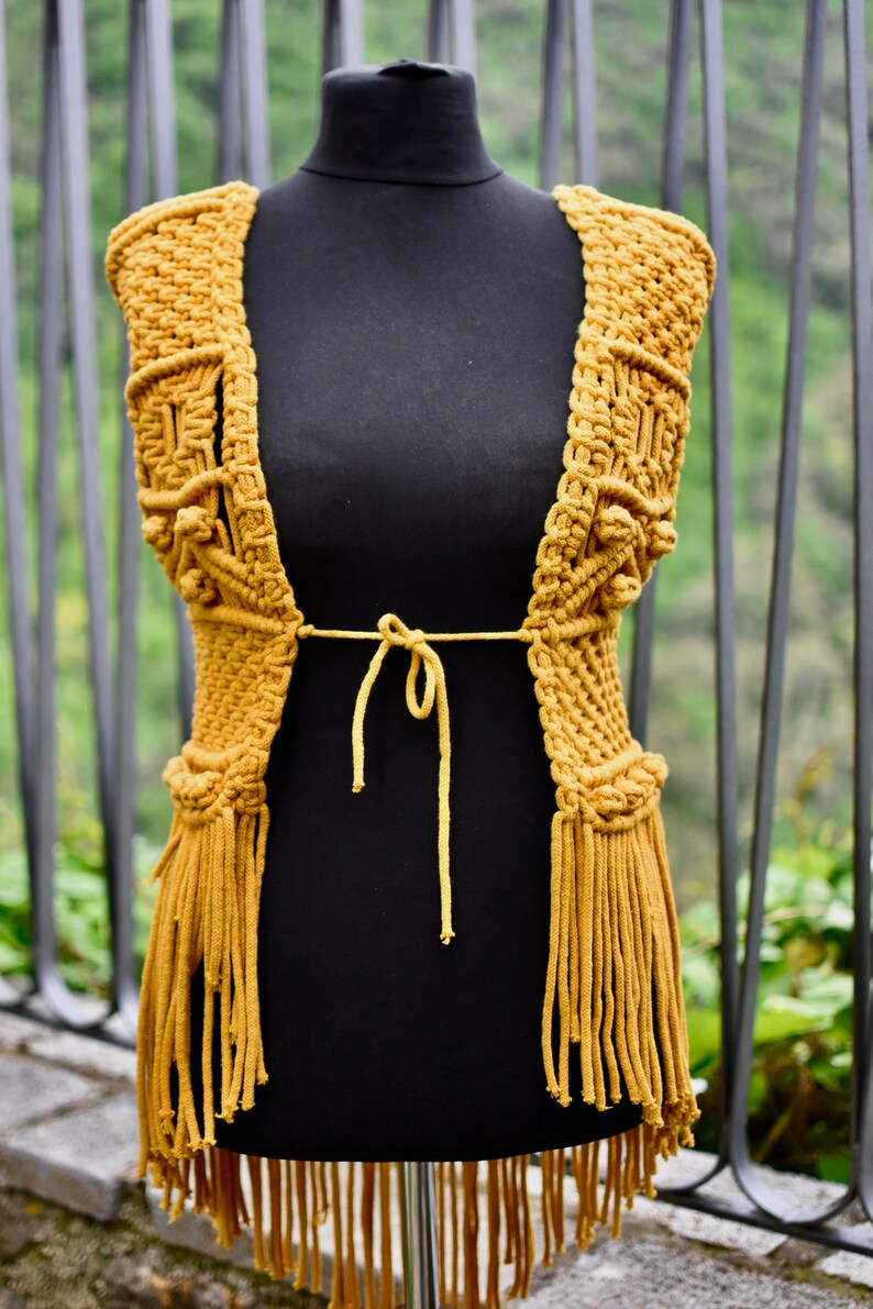 Macrame Vest, Macrame, Handmade Vest, Boho Vest, Macrame Knots, Yellow ...