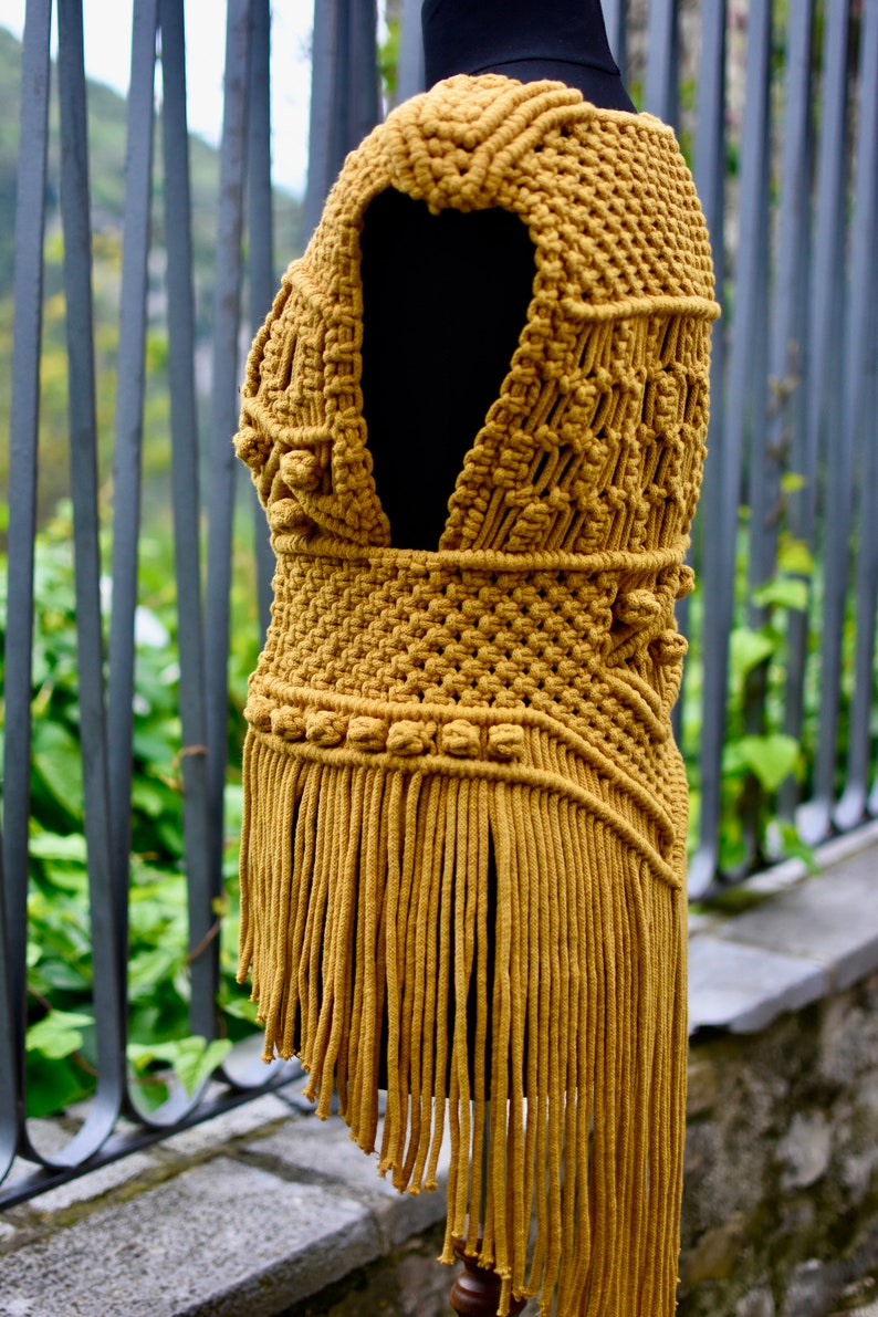 Macrame Vest, Macrame, Handmade Vest, Boho Vest, Macrame Knots, Yellow ...