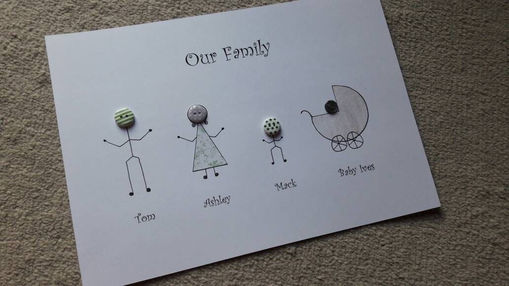 Personalised Unique Handmade Family Button Picture. A4 Print - Etsy UK