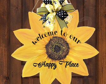 Welcome to Our Happy Place Door Hanger Welcome Sign 14 - Etsy