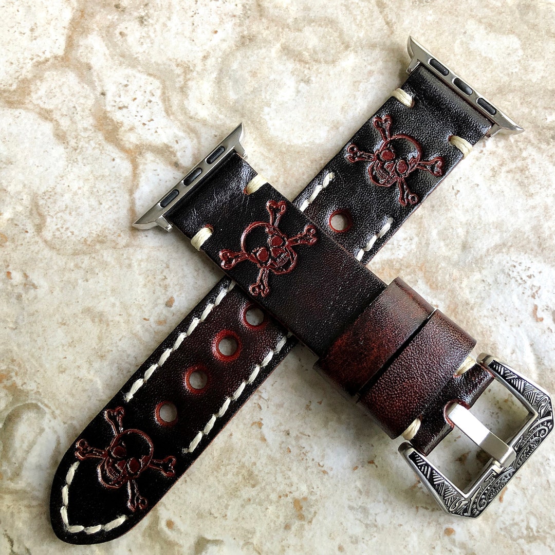 Apple Watch Band Dark Brown Skull Crossbones for Ultra 2 9 8 7 6 SE 5 4 ...