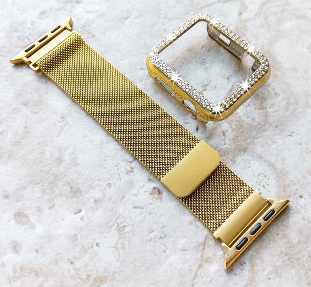 Apple Watch Gold Color Band Set Crystal Bezel Case Cover for Ultra 2 9 ...