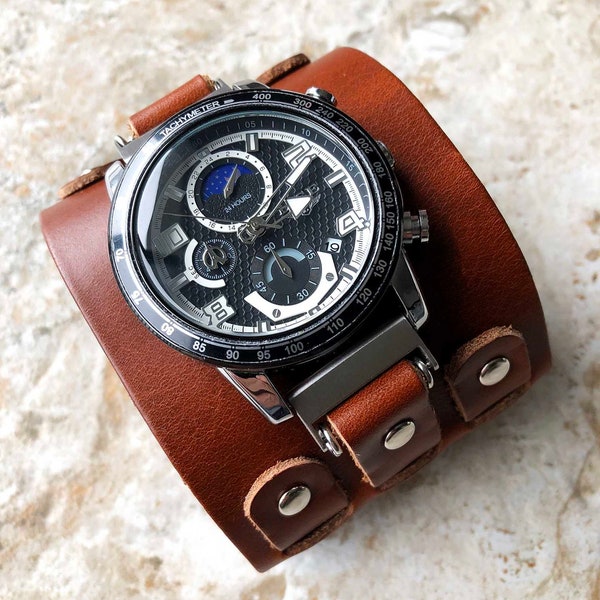 Wide Leather Band Watches - Etsy
