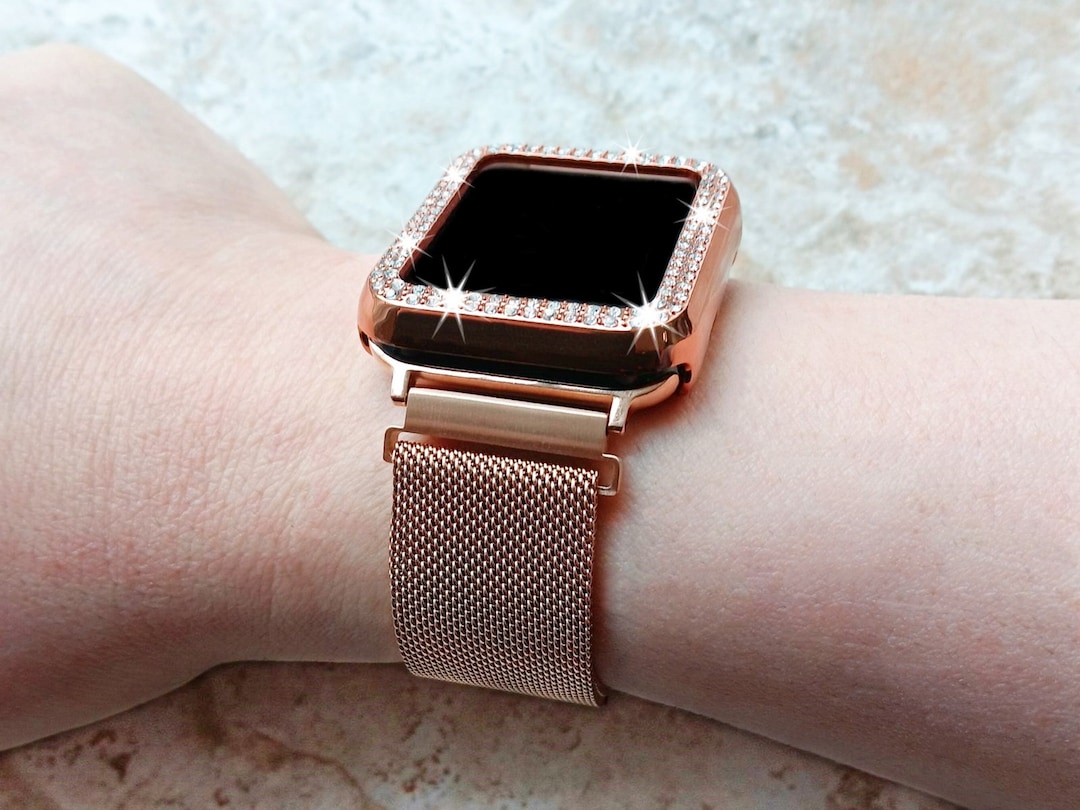 Apple Watch Rose Gold Color Band Kit Crystal Case Bezel Cover for Ultra ...