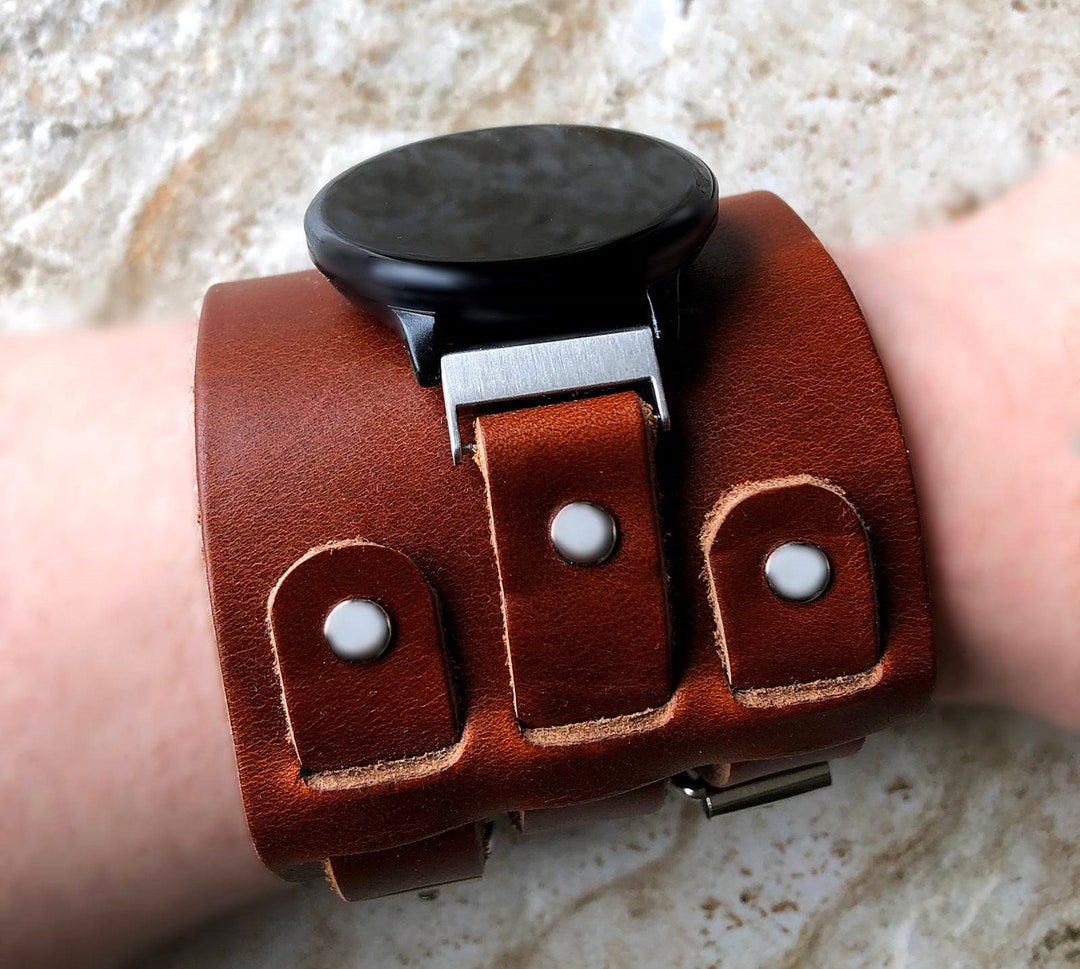 Garmin Watch Band Cuff Steampunk Wide Leather Strap for Vivomove 3 HR Trend Luxe Sport Style D2 ...