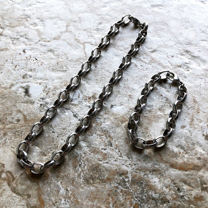 10mm Width Silver Shiny Color Stainless Steel Chains Necklace - Etsy