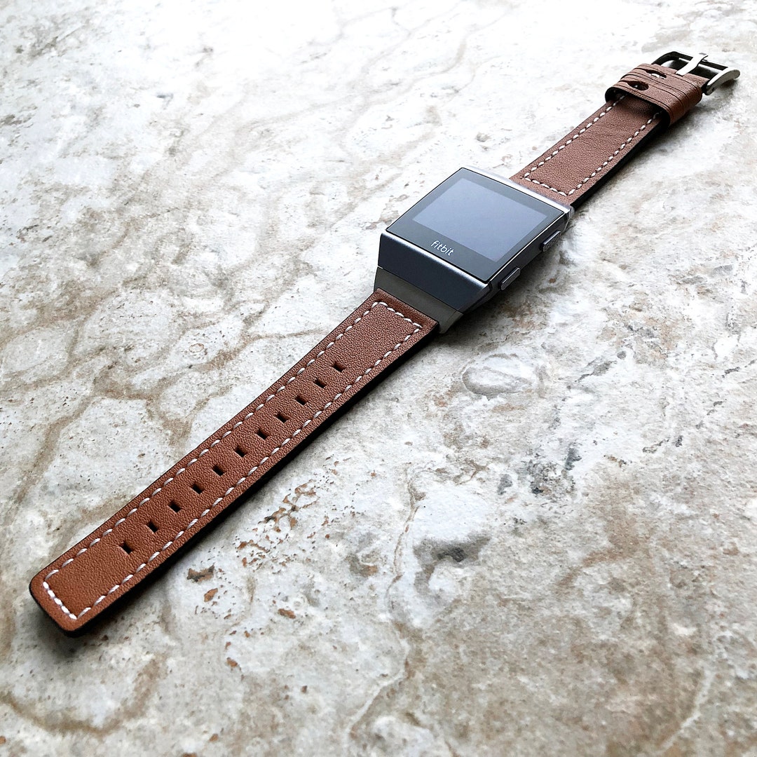 Fitbit Ionic Brown Color Soft Leather Band Strap With White Stitches ...