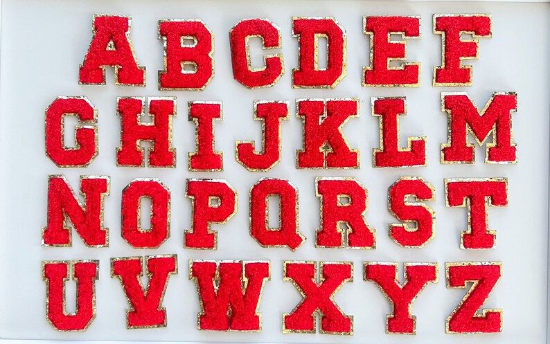 Red Chenille Letter Patches - Self Adhesive - Alphabet DIY - Clear ...