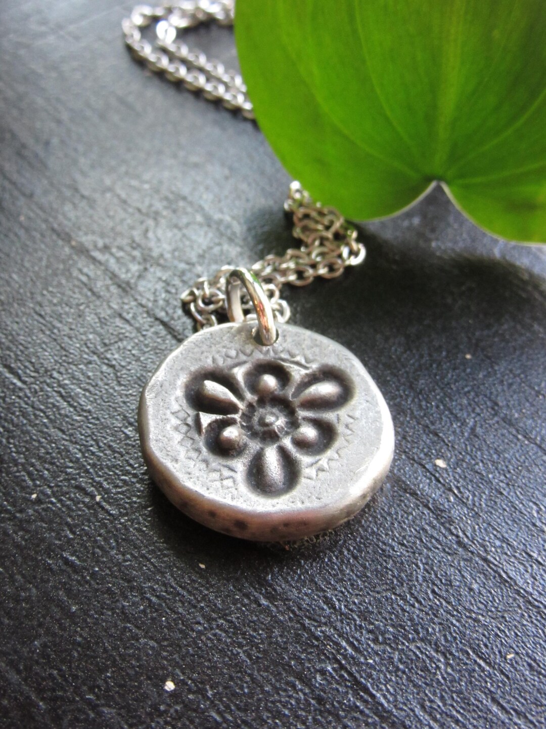 Rustic Hand-poured Pewter Flower Pendant, Botanical Necklace, Pewter ...