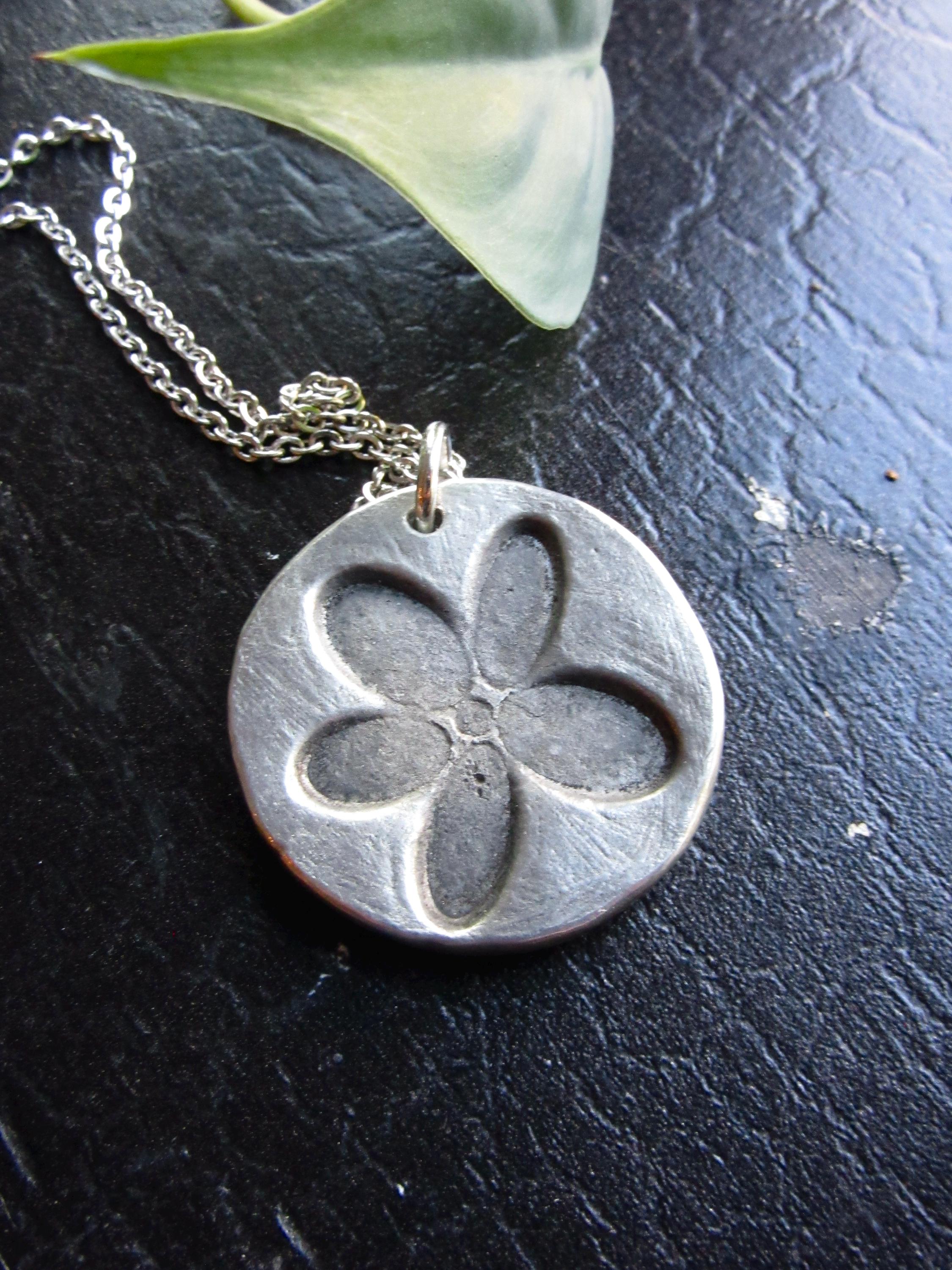 Handmade Pewter Flower Pendant, Large Pewter Flower Necklace Pendant ...