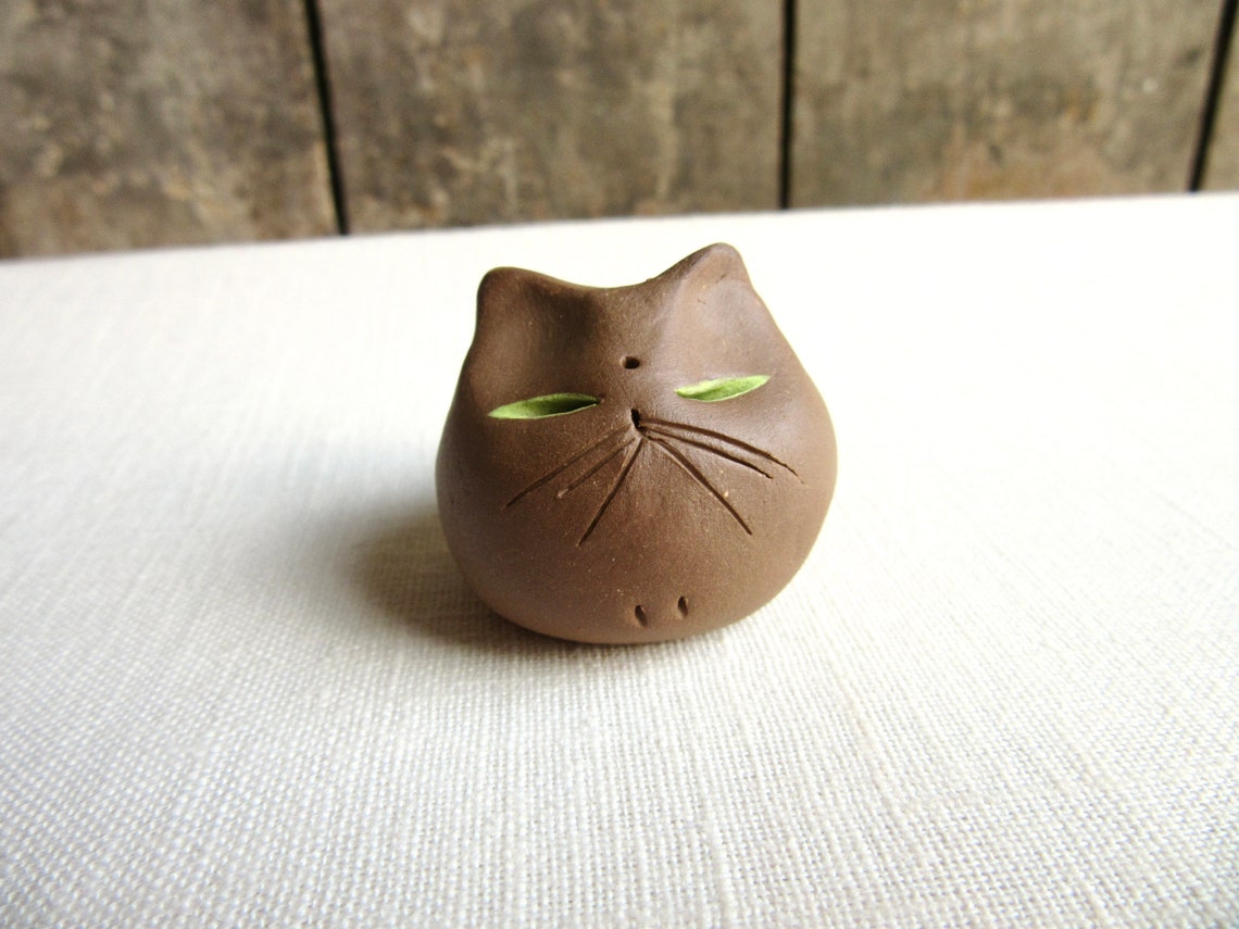 Considering Cat. Miniature Ceramic Fat Cat Figurine Handmade - Etsy