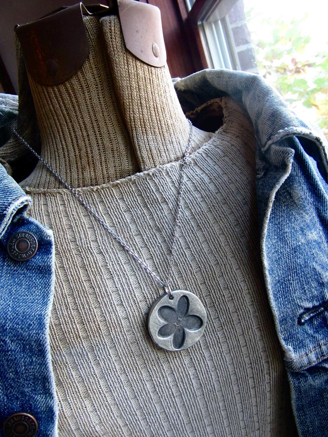 Handmade Pewter Flower Pendant, Large Pewter Flower Necklace Pendant ...
