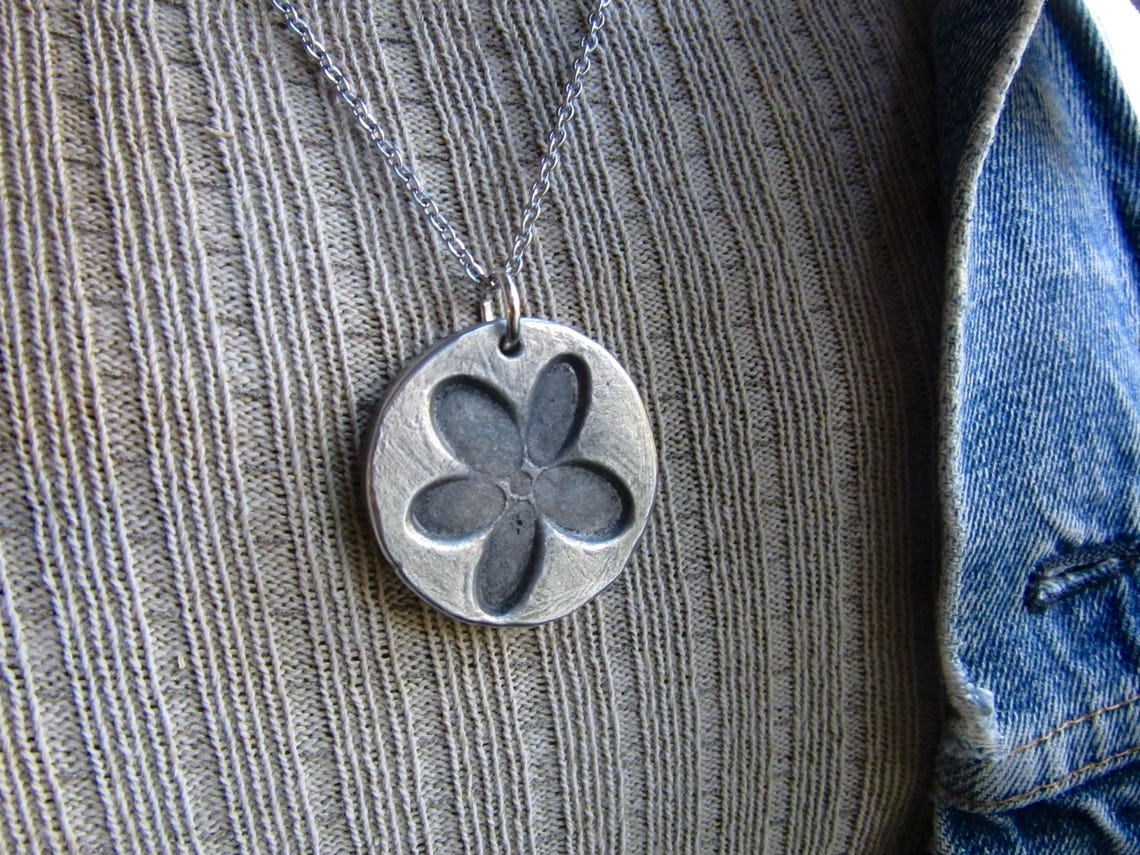Handmade Pewter Flower Pendant, Large Pewter Flower Necklace Pendant ...