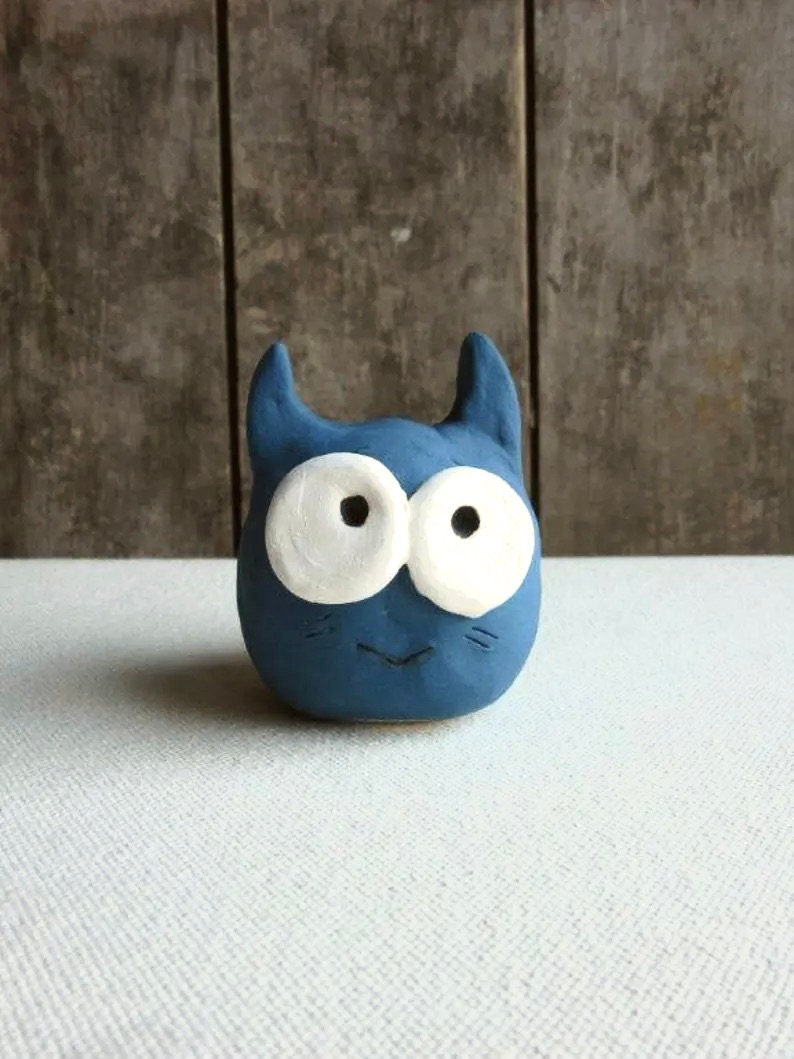 Ceramic Pottery Whimsical Cat Figurine Cute Cat Art Funny Fat Cat Art ...