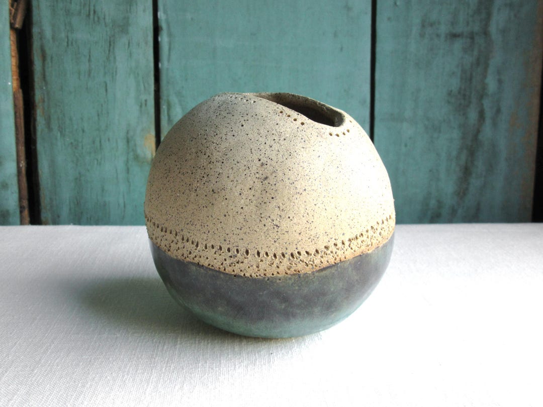 Primitive Hand Built Pot. Ceramic Ball Vase, 4 Round Stoneware Ball Pot ...