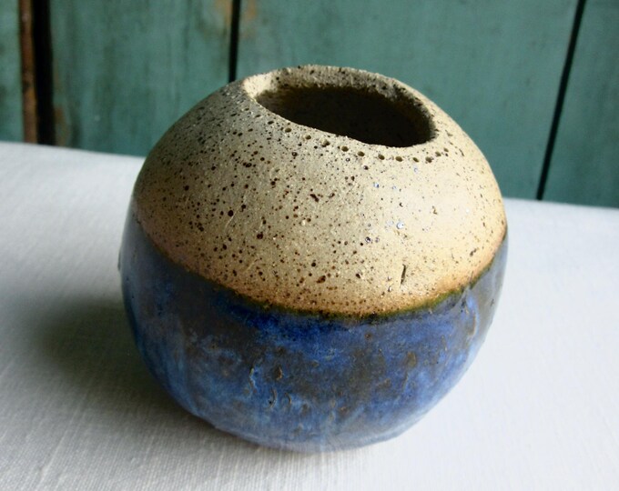 Early Pot 2. Ceramic Hand Built Ball Vase, Cobalt Blue, Small 3" Round ...