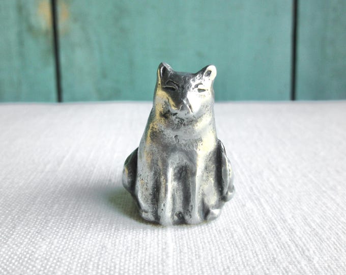 Miniature Pewter Fat Cat Figurine, Miniature Pewter Grumpy Cat, Sitting ...
