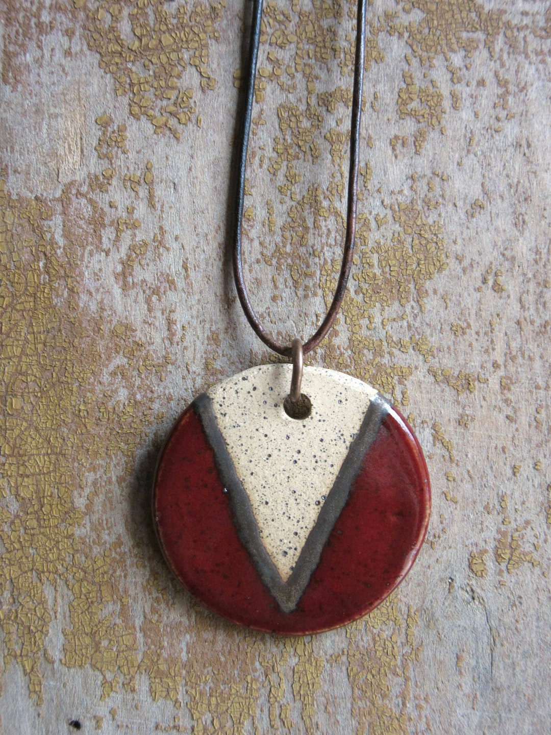 Handmade Ceramic Pendant Necklace. Burgundy Ceramic Pendant Necklace ...