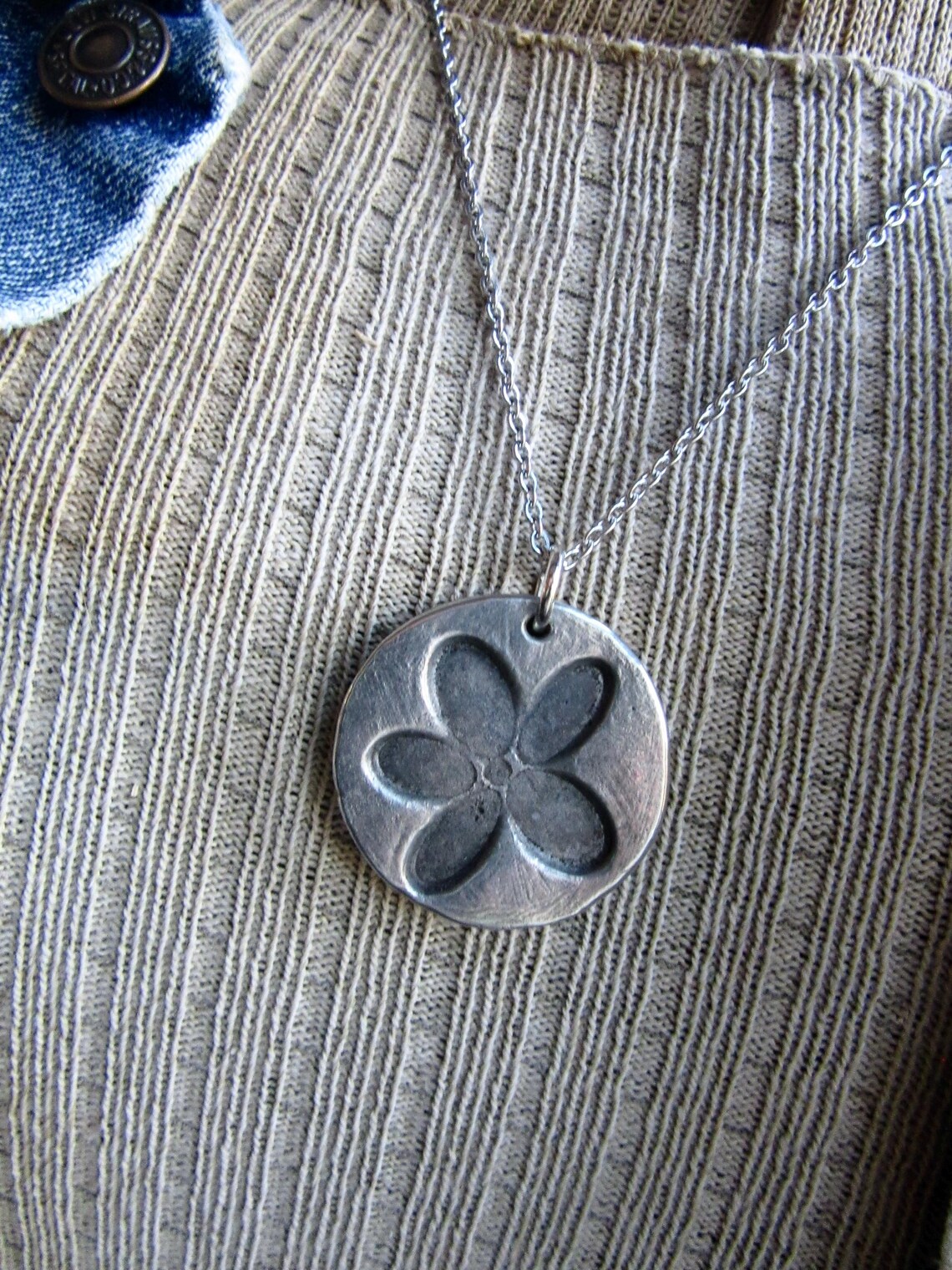 Handmade Pewter Flower Pendant, Large Pewter Flower Necklace Pendant ...