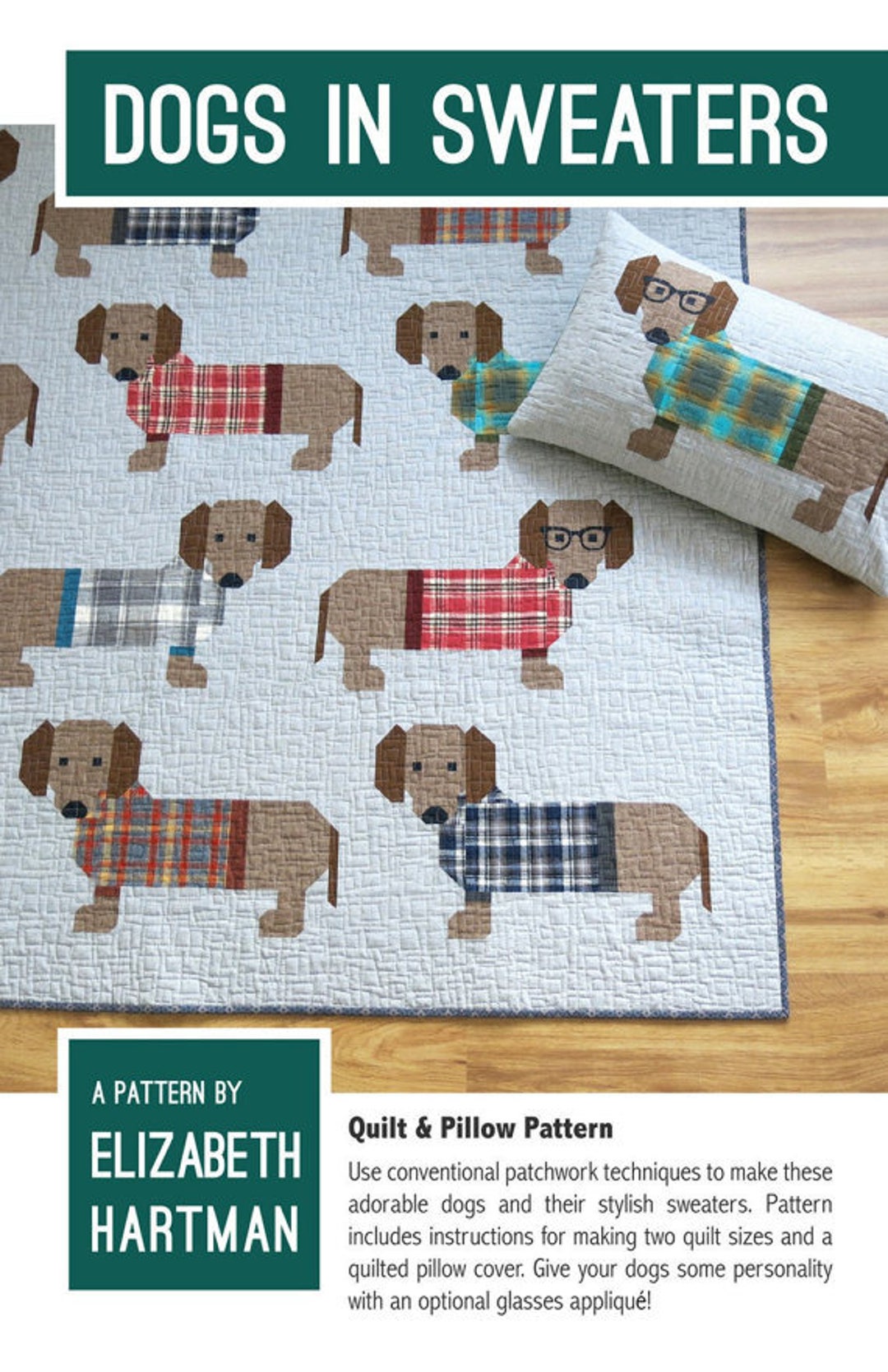 Dogs in Sweaters Quilt & Pillow Pattern - Elizabeth Hartman EH-034 ...