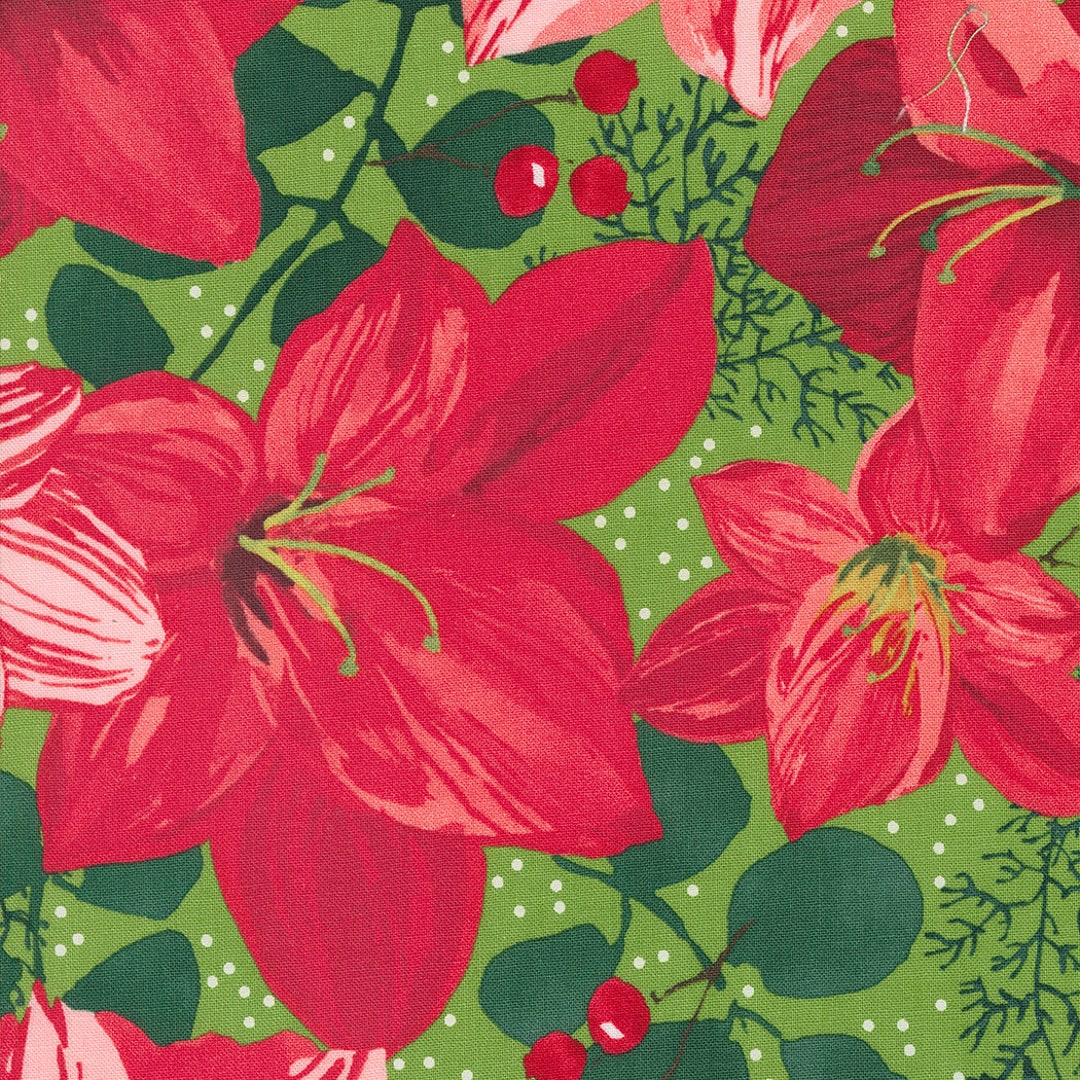 Winterly Christmas Lily Large Floral Chartreuse Fabric - Moda Fabrics ...