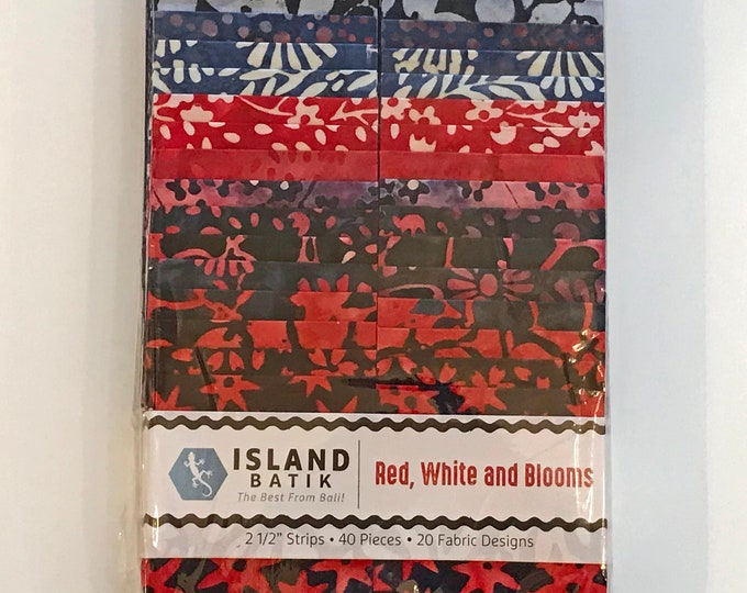 Island Batik Red White and Blooms Strip Pack - 40 2 1/2" Pre Cut Fabric ...