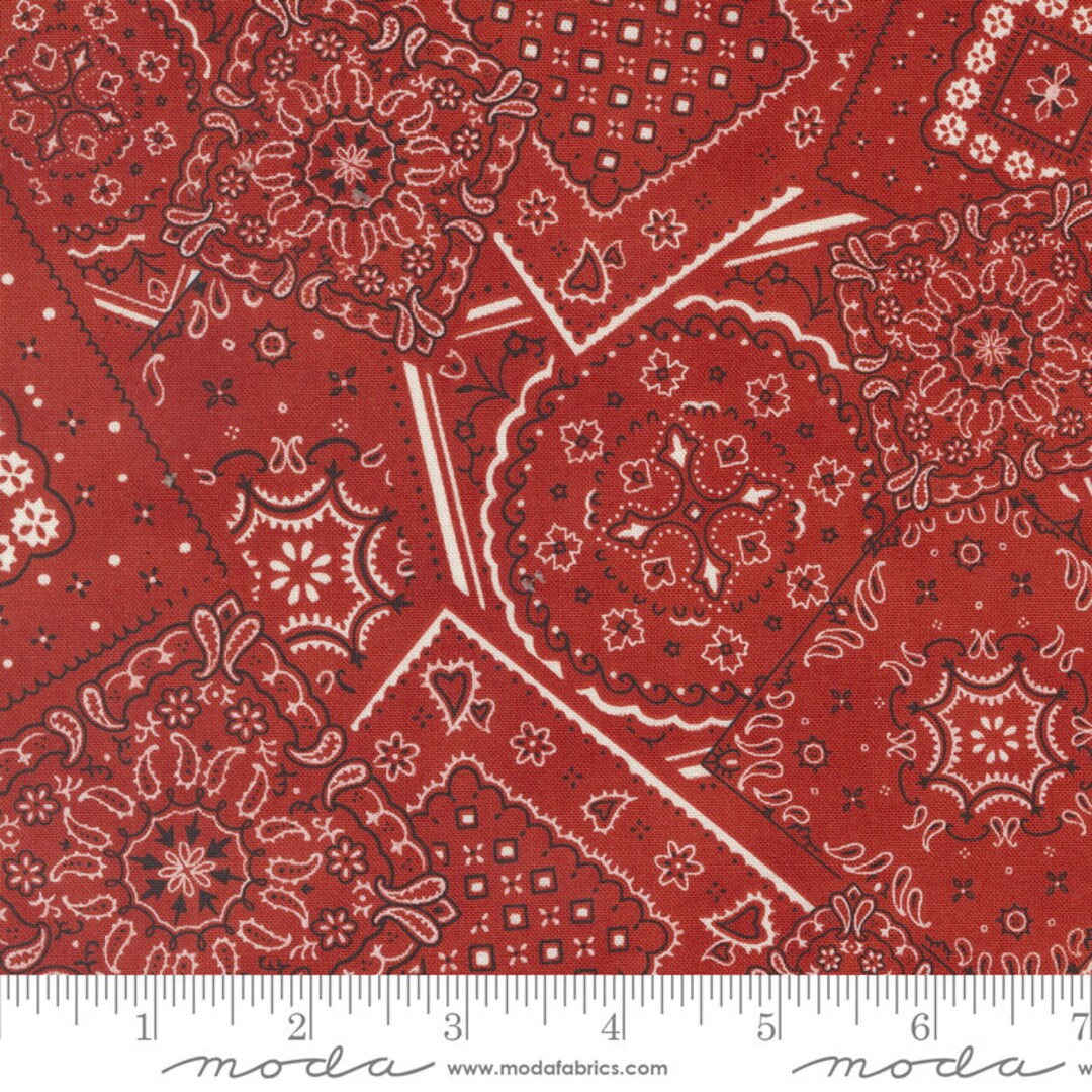 Saddle Ranch Red Western Bandana Fabric - Moda 33794-20, Cowboy Themed ...