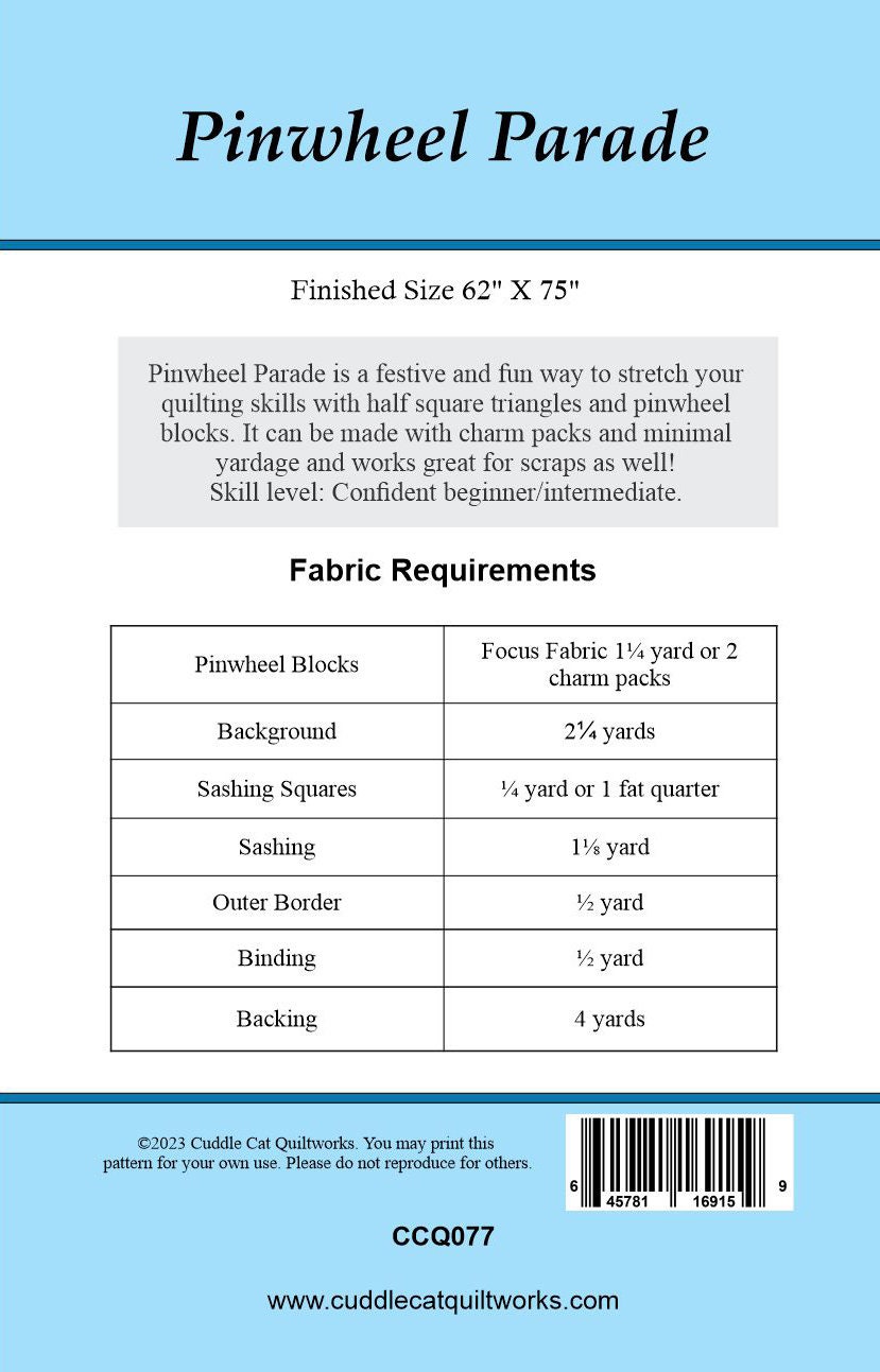 Pinwheel Parade Quilt Pattern Printed Version - Cuddle Cat Quiltworks ...