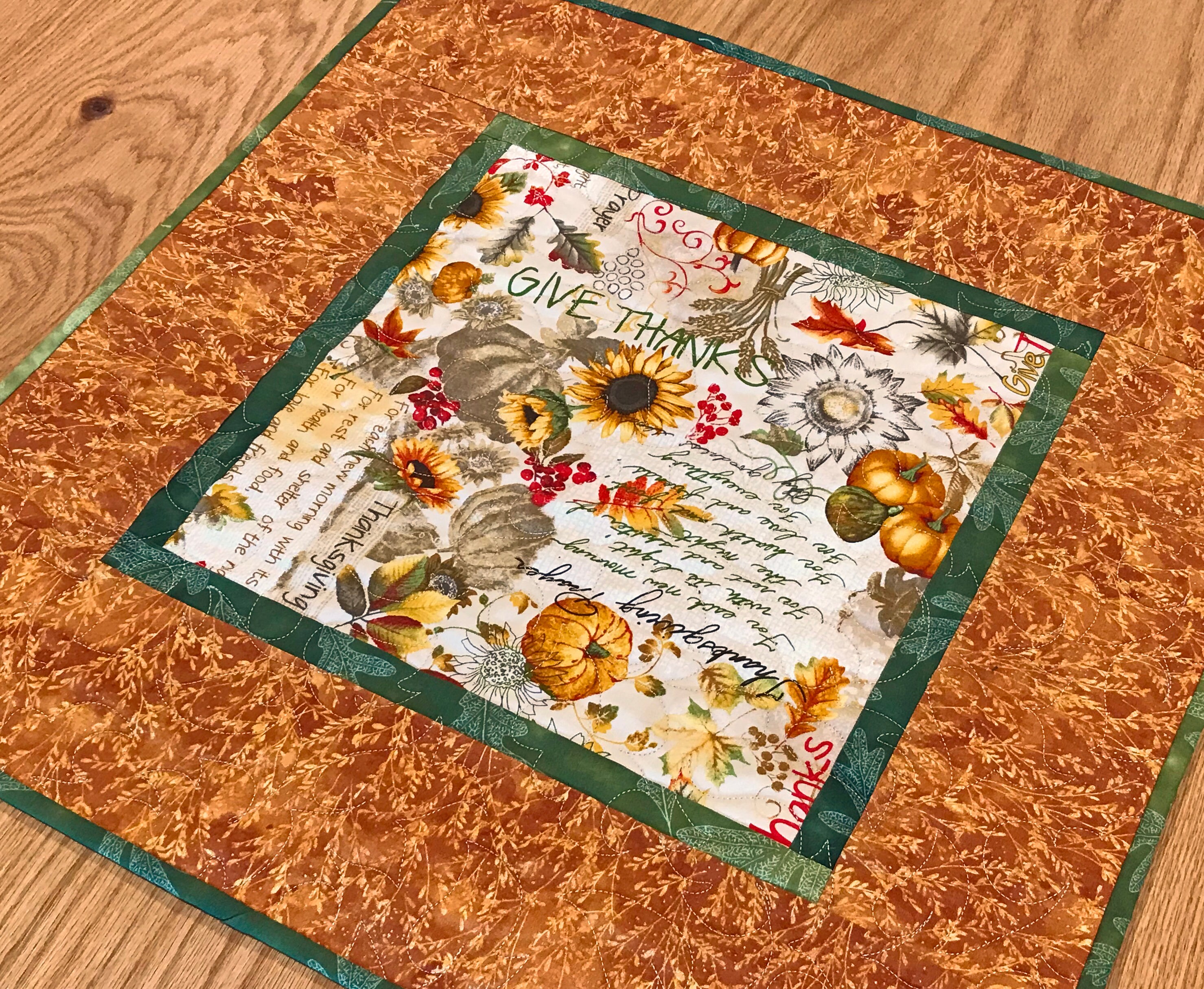 Linens Rust and Green Table Topper Fall Inspirational Table Topper ...