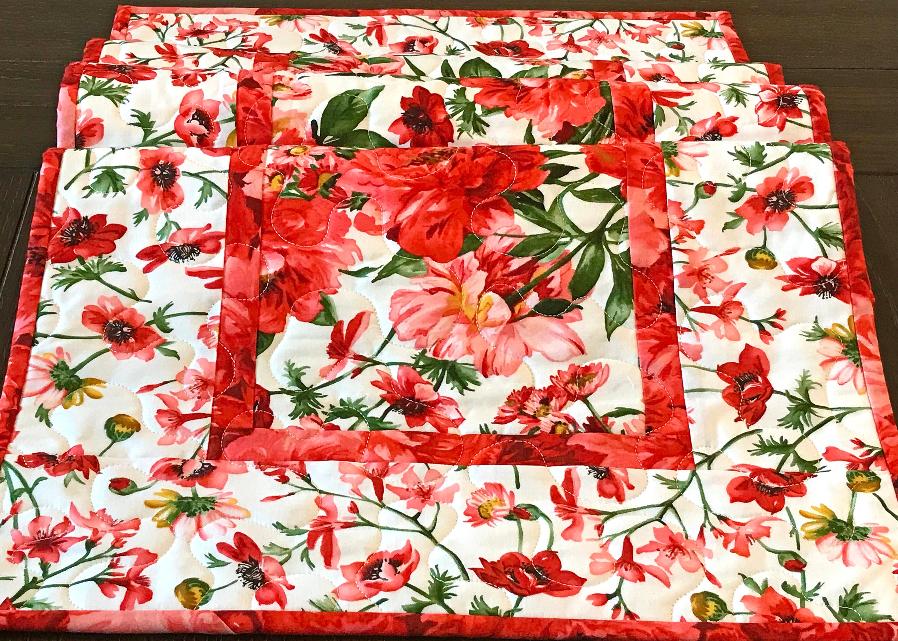 Red Roses Floral Table Runner Quilted Red Floral Table - Etsy