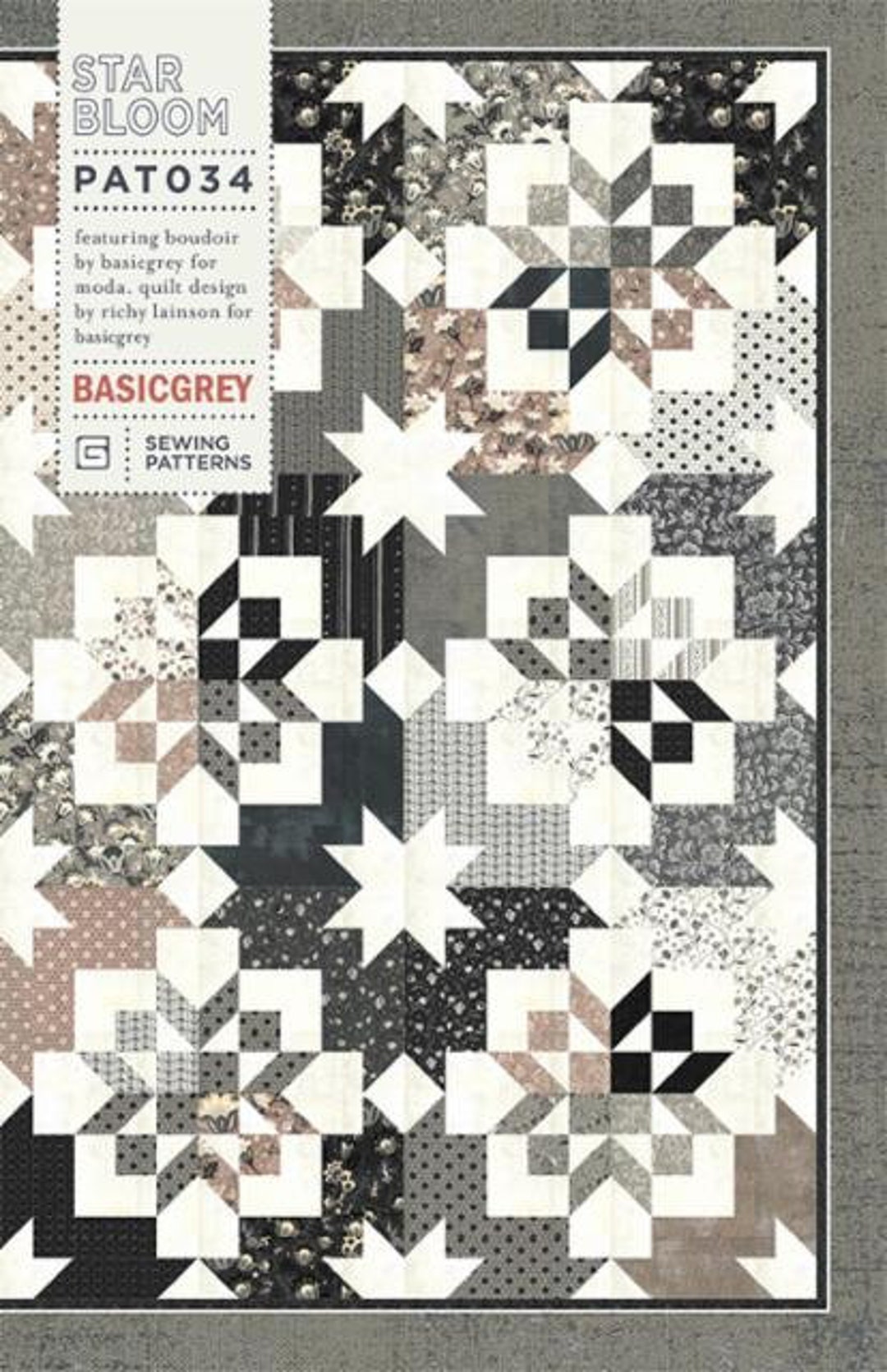 Star Bloom Quilt Pattern - Basicgrey PAT034, Modern Star Strip Quilt Pattern - Jelly Roll ...